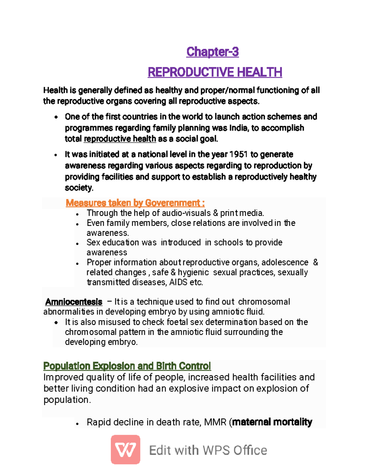 Ch-3 Reproductive Health - Chapter- REPRODUCTIVE HEALTH Health is ...