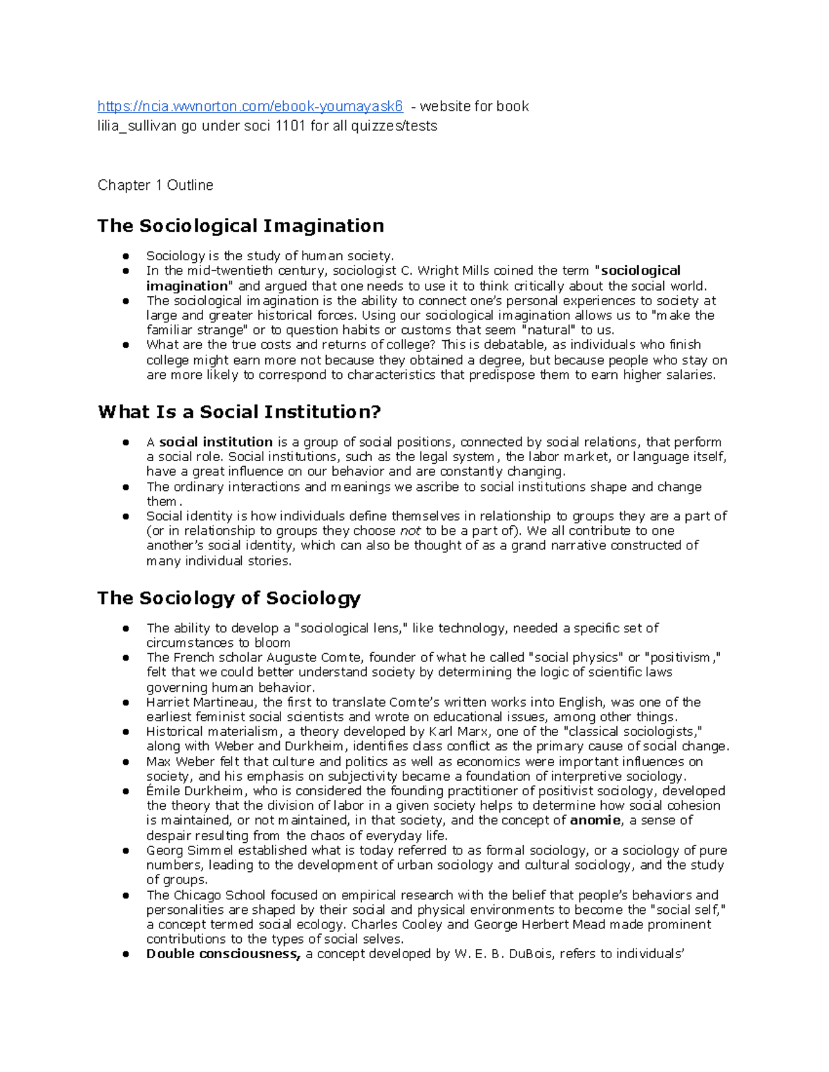 PSYC1101 Full Summary of Course (Sociology Perspective) - ncia.wwnorton ...
