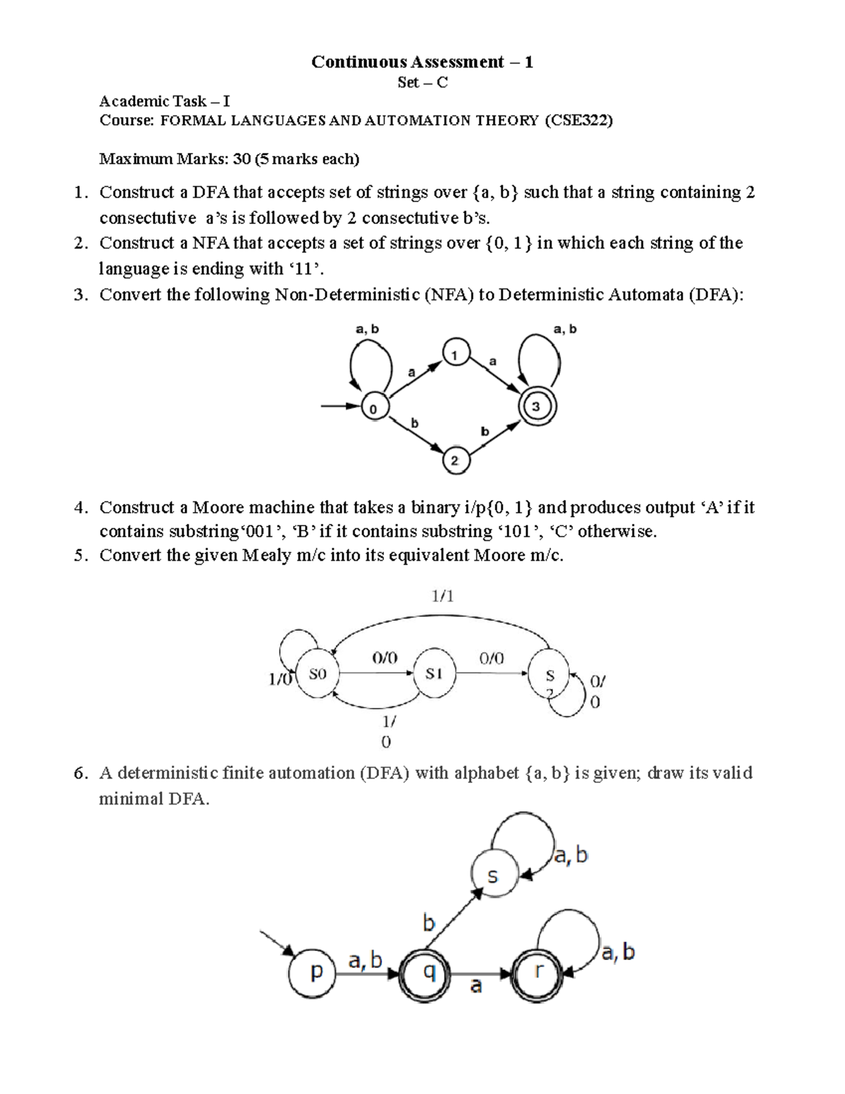 CA 3CSE 322 - short the answer - Continuous Assessment – 1 Set – C Academic Task – I Course ...