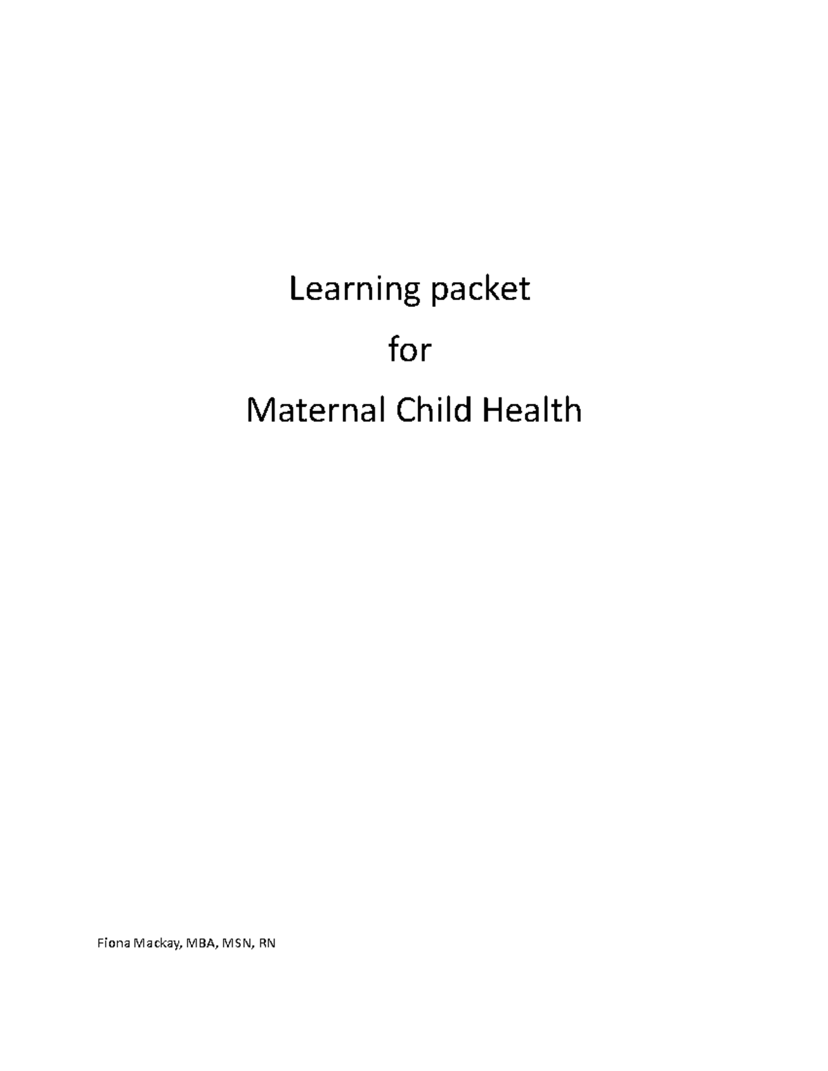OB learning packet for students - Learning packet for Maternal Child ...