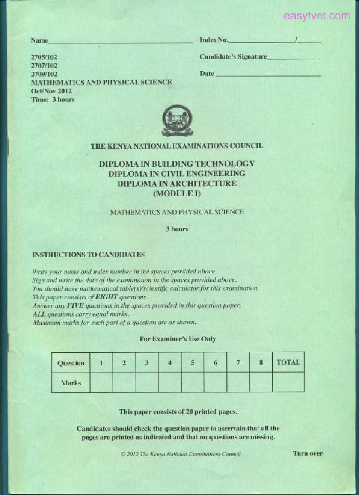 2012 nov - Good for revision - building technology - Studocu