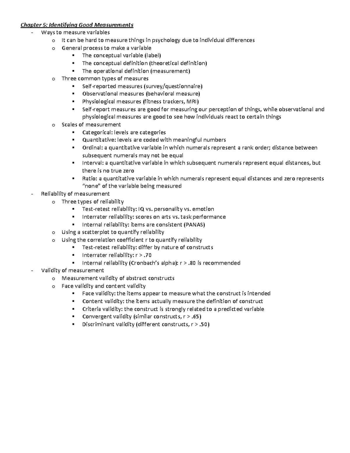 Research Methods Ch 5 - Notes on Identifying Good Measurements; Yun ...