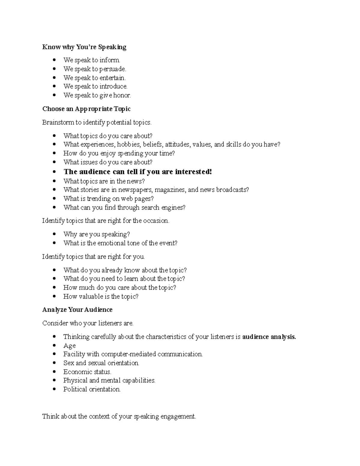 Intro to comm feb 15 - key concepts - Know why You’re Speaking We speak to inform. We speak to ...