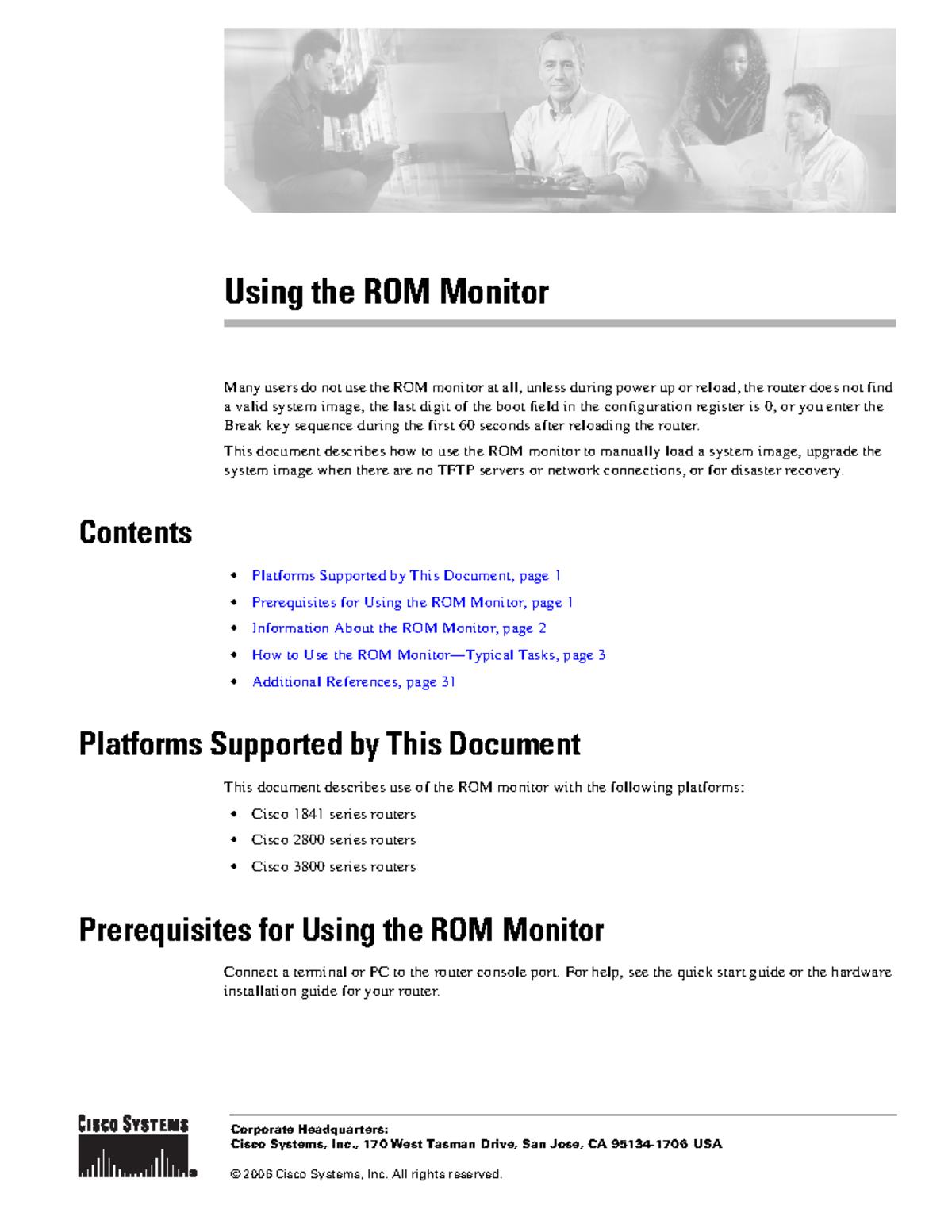 Using rommon - Corporate Headquarters: © 2006 Cisco Systems, Inc. All ...