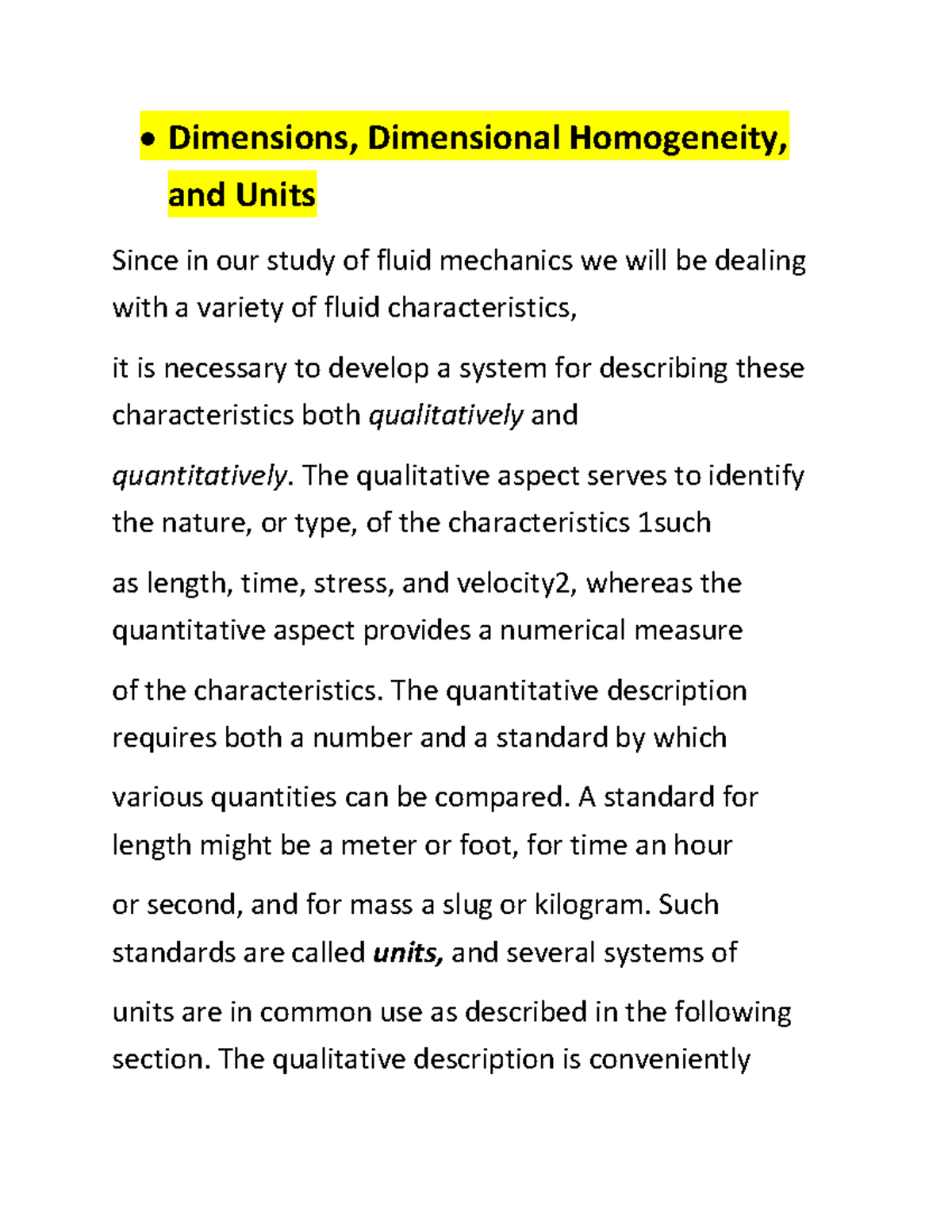 Dimensions, Dimensional Homogeneity, and Units - Dimensions ...
