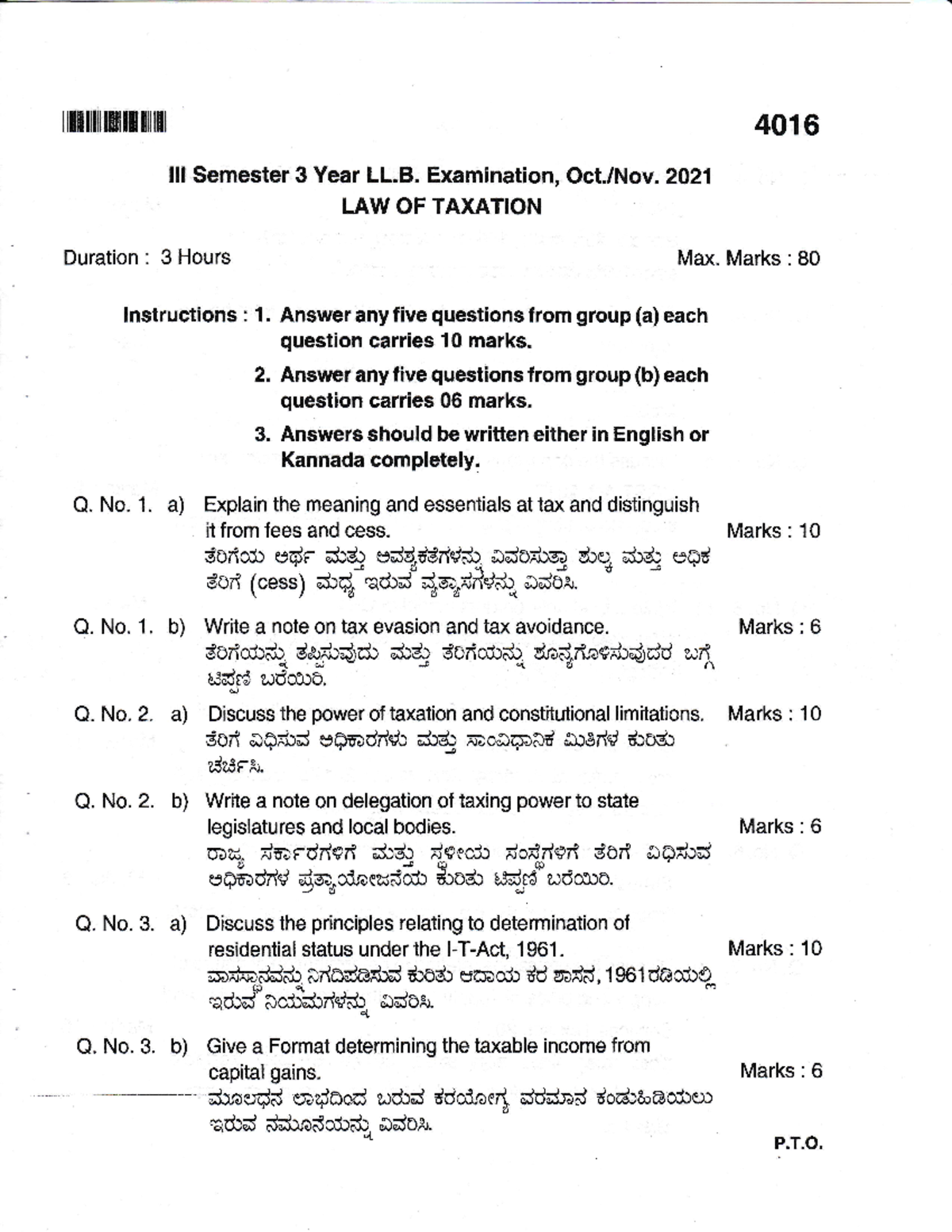 Tax 1 - Tax question paper - ililtililfiiluililtilllll 4016 lll ...