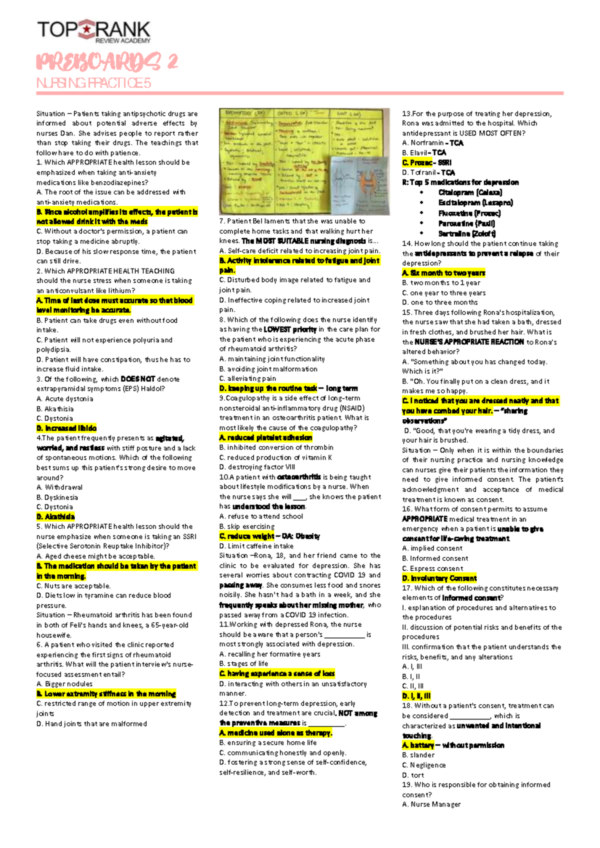 Preboard 2 NP5 Ratio - TOPRANK REVIEWER - NURSING PRACTICE 5 Situation ...