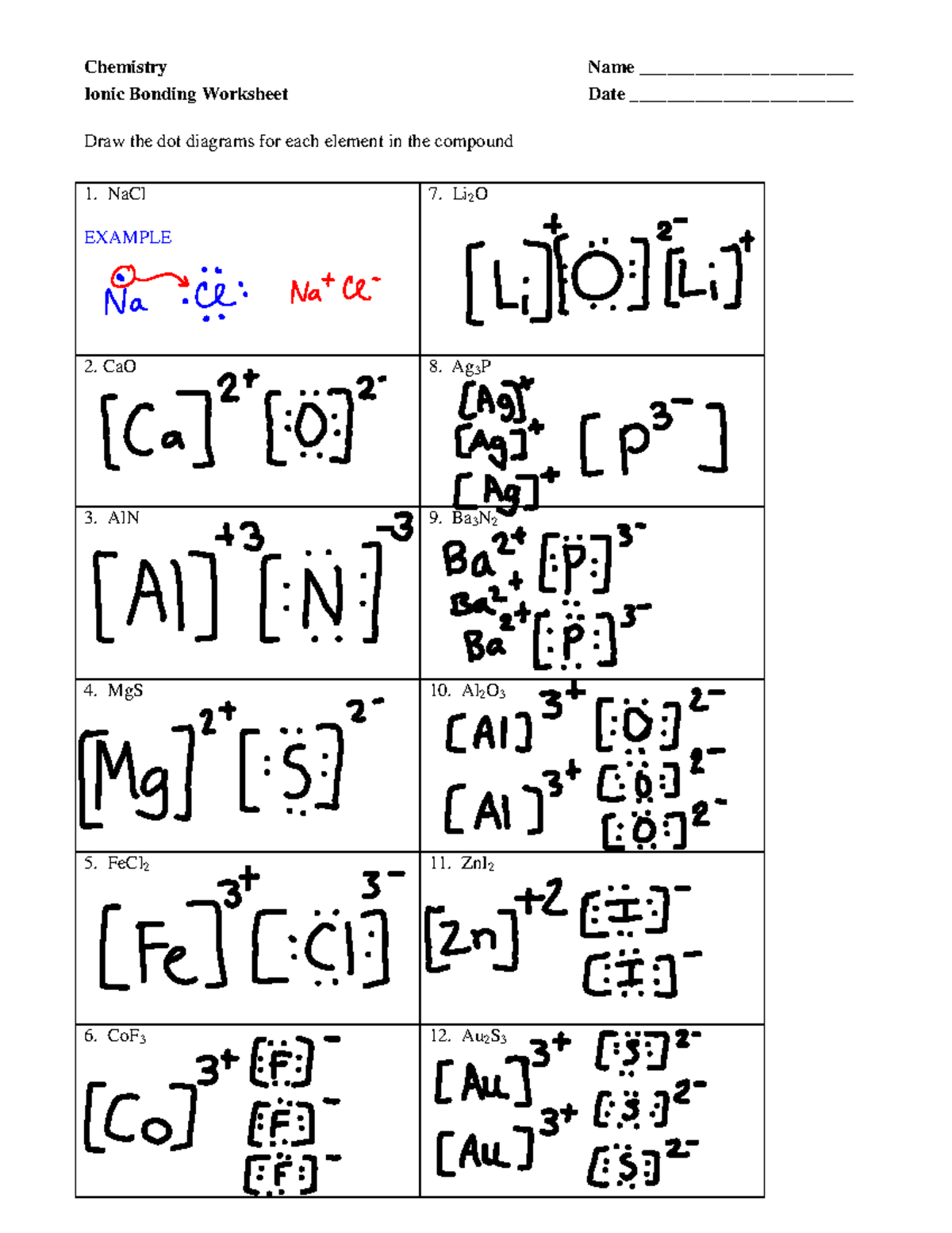 Ionic Bonding Dot - Chemistry Name _______________________ Ionic ...