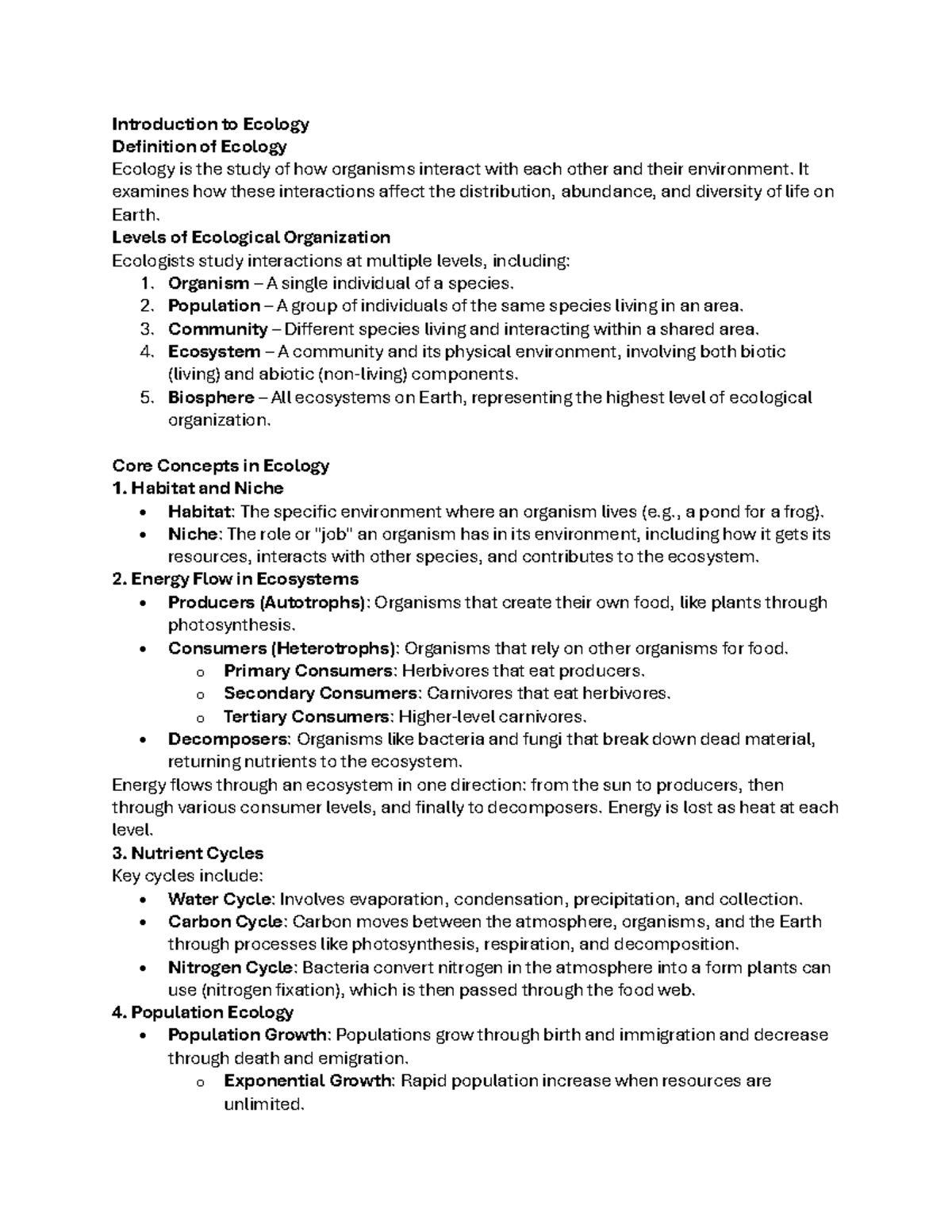 Introduction to Ecology Notes - Introduction to Ecology Definition of ...