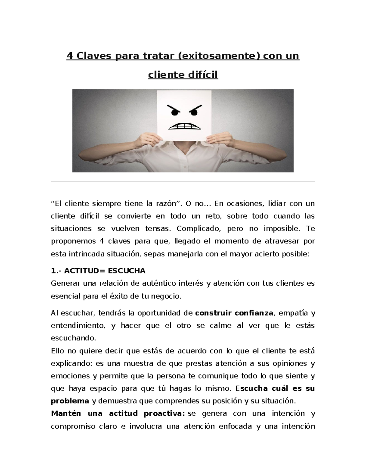 4 Claves para tratar clientes díficiles - 4 Claves para tratar ...