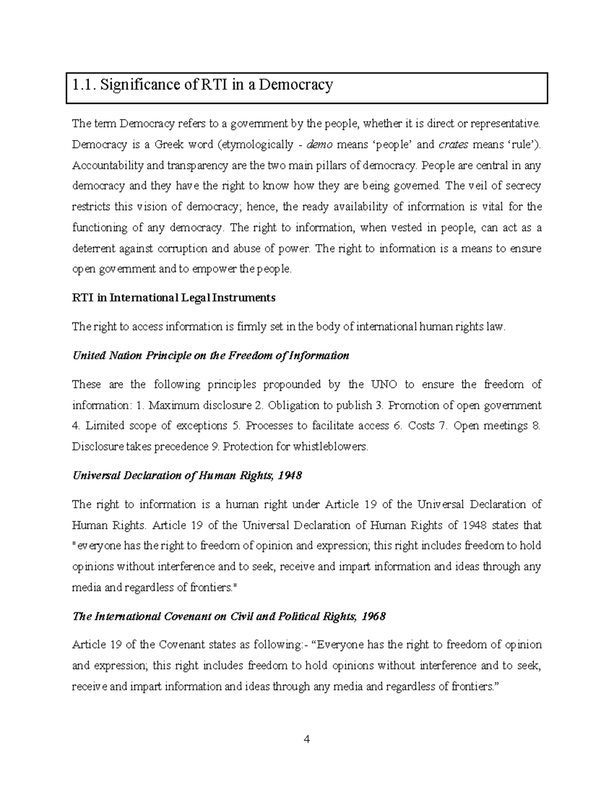 RTI Class Notes - 1. Significance of RTI in a Democracy The term ...