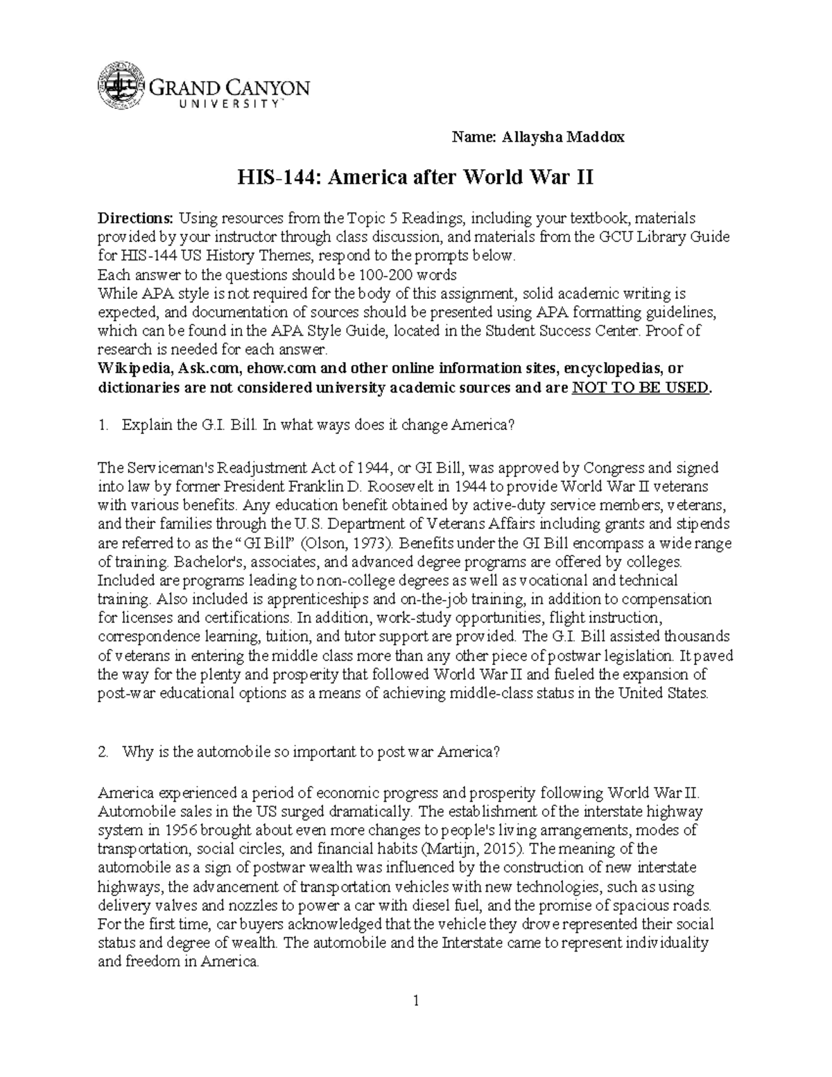 HIS-144-RS-America after WWII Worksheet - Name: Allaysha Maddox HIS-144 ...