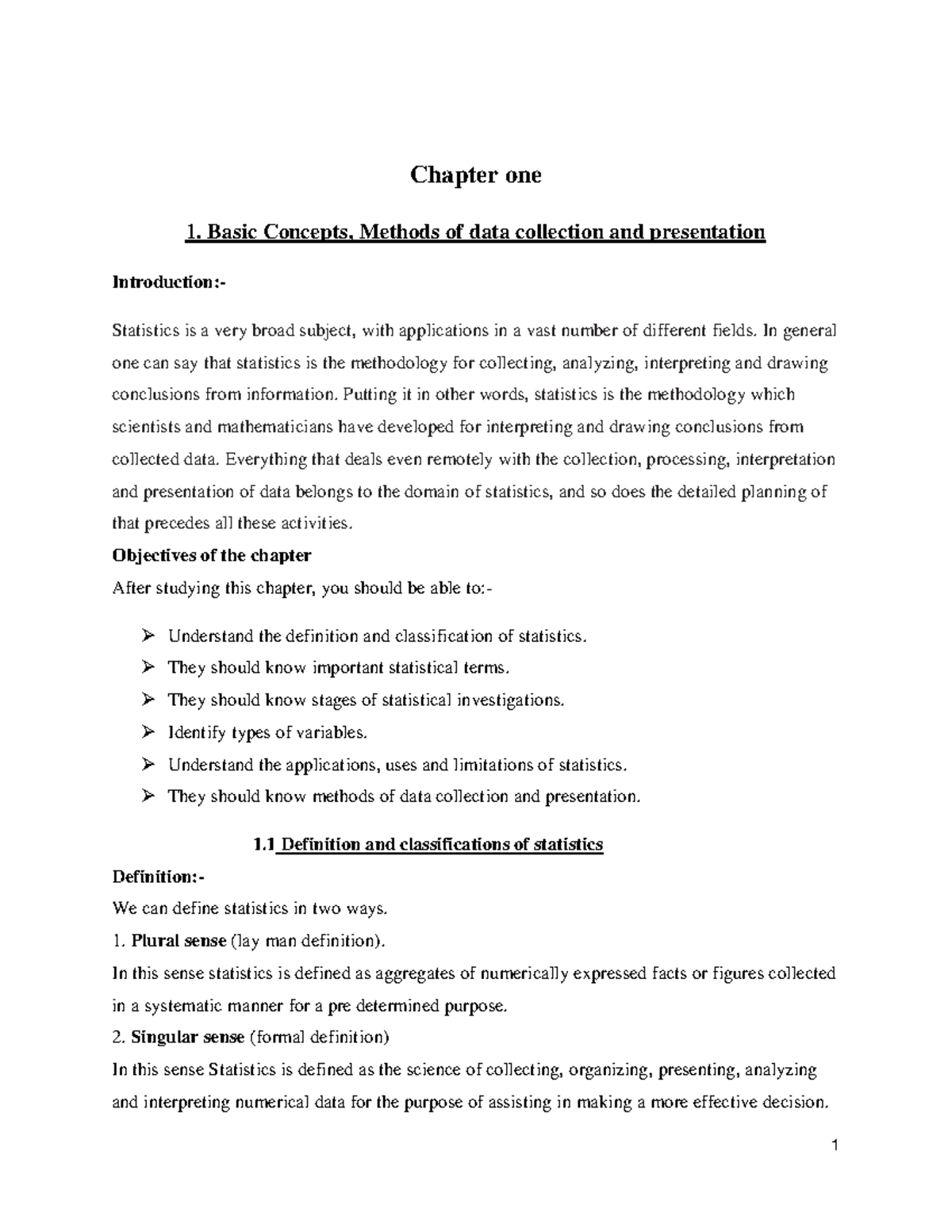 Note basic statistics - Chapter one 1. Basic Concepts, Methods of data ...