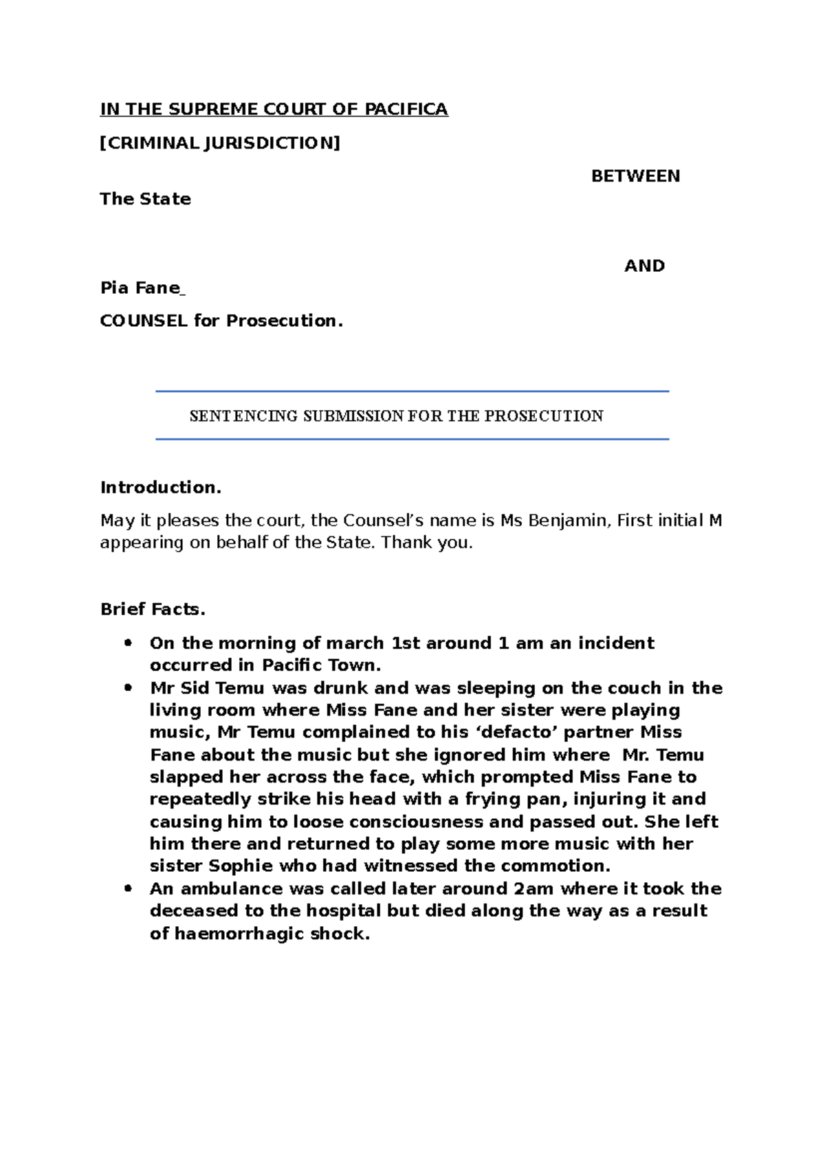 Submission - IN THE SUPREME COURT OF PACIFICA [CRIMINAL JURISDICTION ...