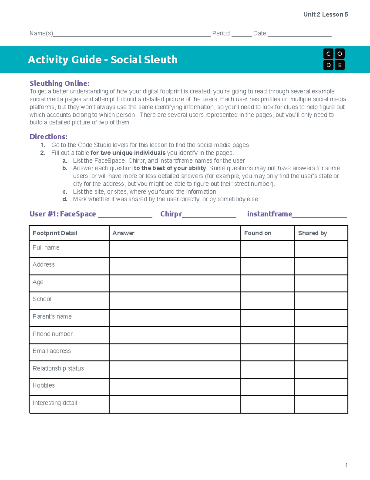 Wilfredo Davila - U2L05 Activity Guide - Social Sleuth - Unit 2 Lesson ...