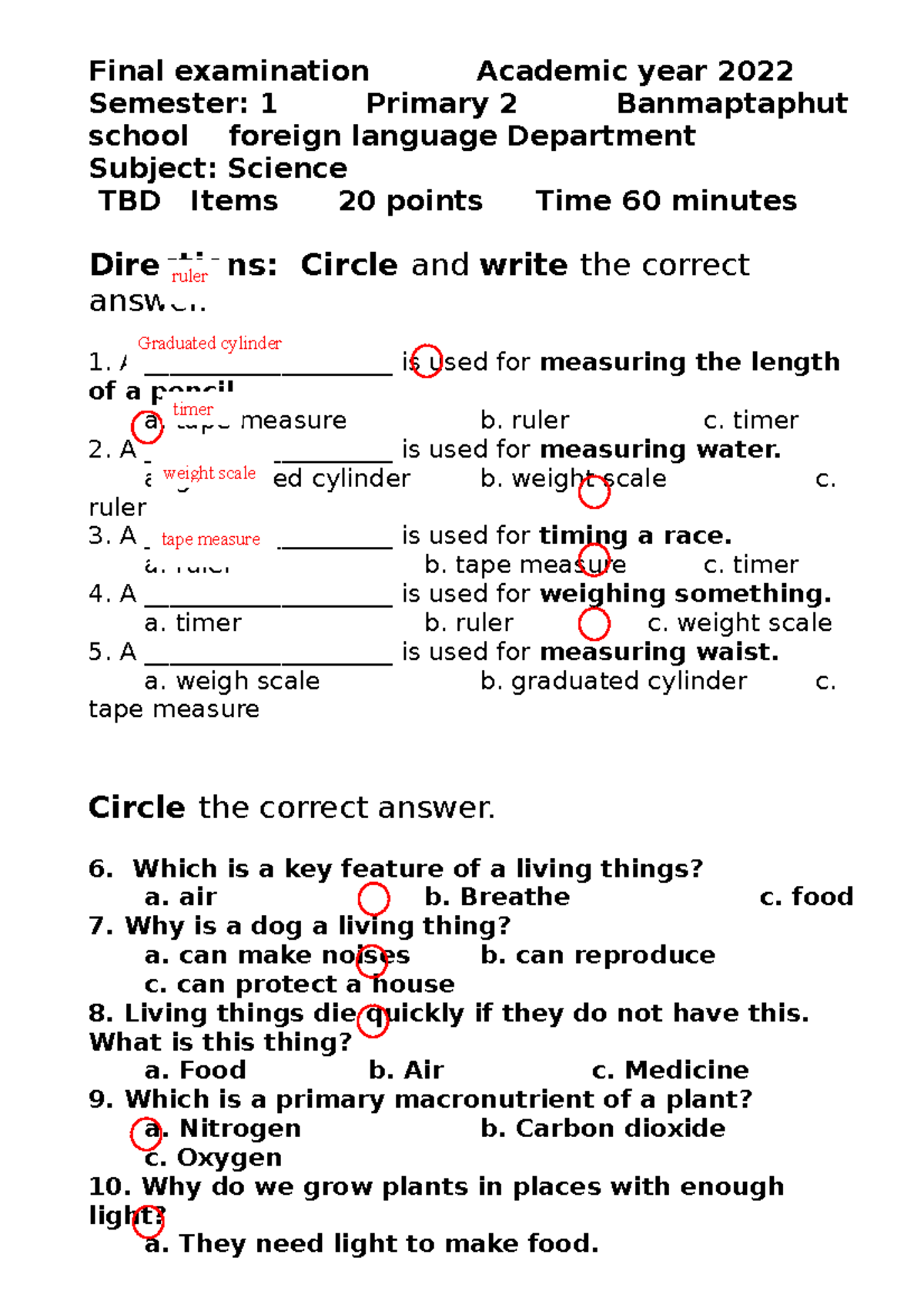 Test%20Science%202022 - Final examination Academic year 2022 Semester ...