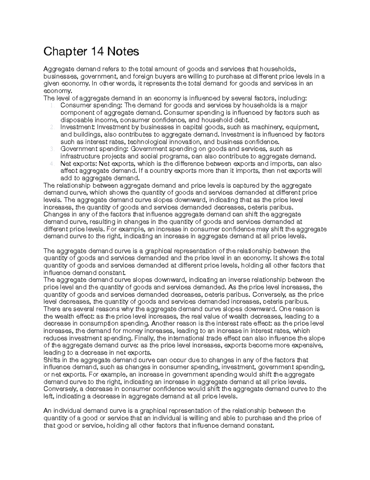 Chapter 14 Notes - Chapter 14 Notes Aggregate demand refers to the ...