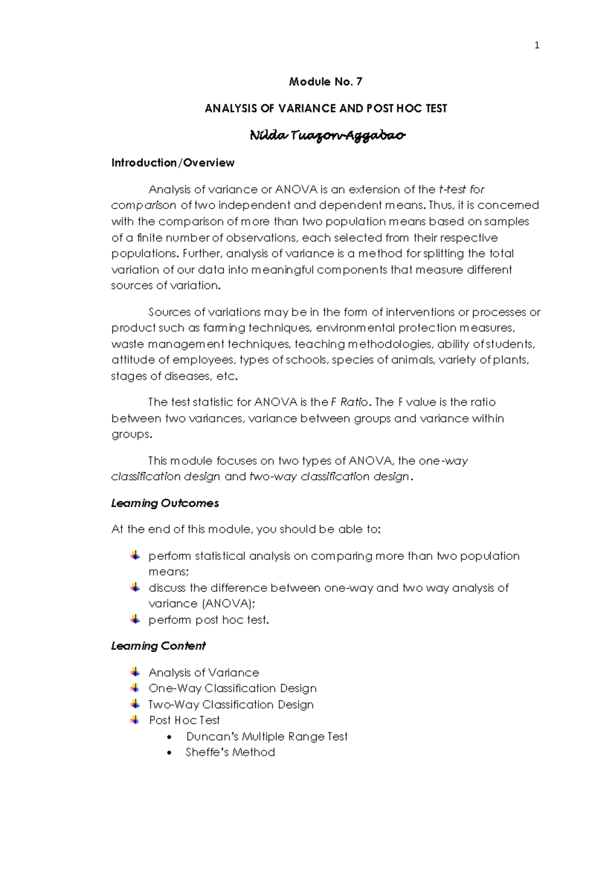 Module-No - It all about the ANOVA - Module No. 7 ANALYSIS OF VARIANCE ...