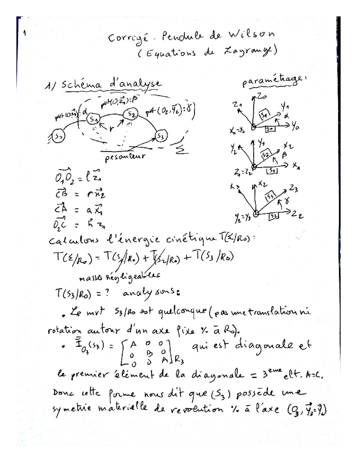 TD-Equations de Lagrange-corrige-1 - Corrige . Pendule de Wilson ( Equations de Layrange) schema ...