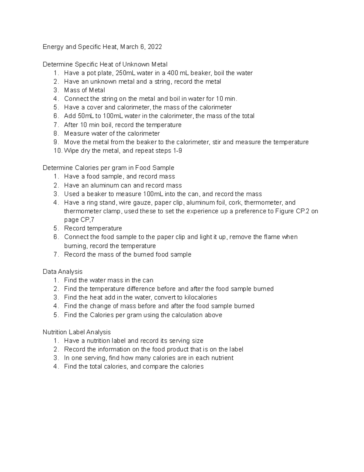Energy and Specific Heat Summary - Energy and Specific Heat, March 6 ...