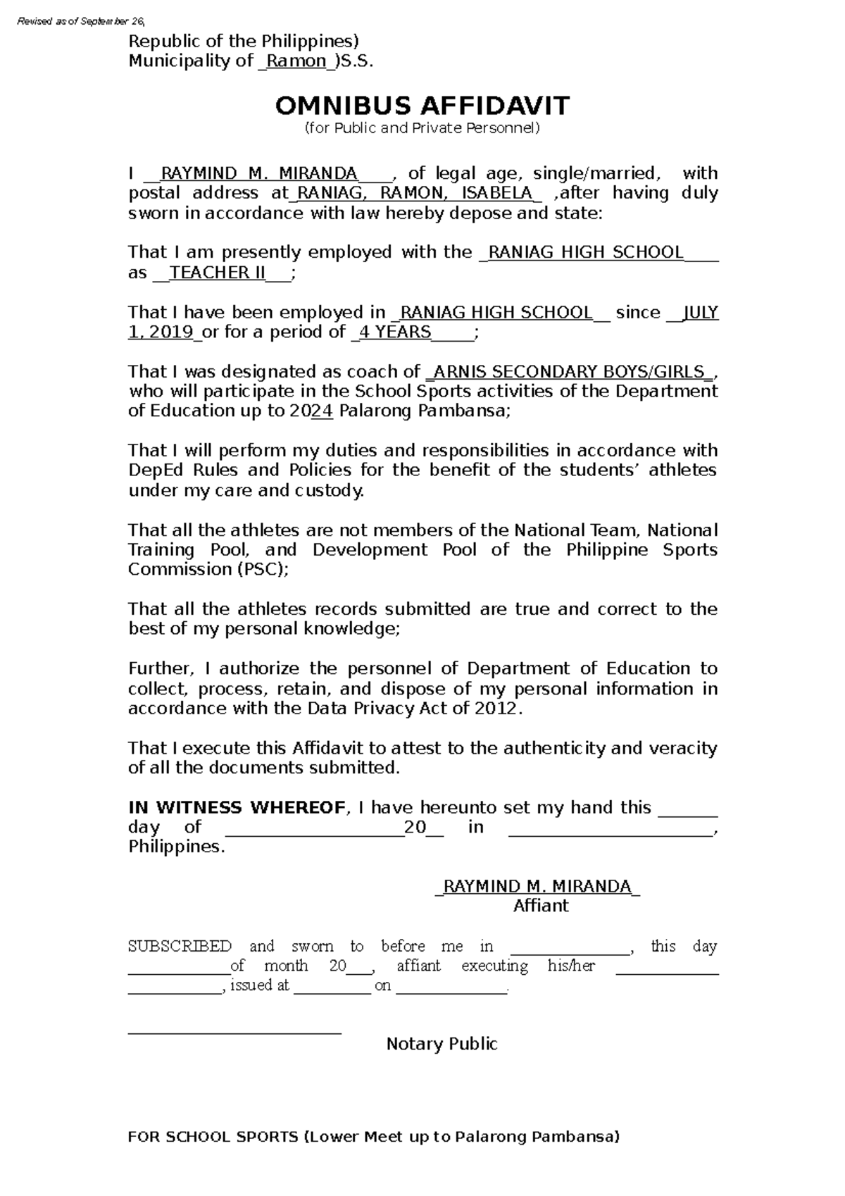 Omnibus-Affidavit - 12345 - Republic of the Philippines) Municipality ...