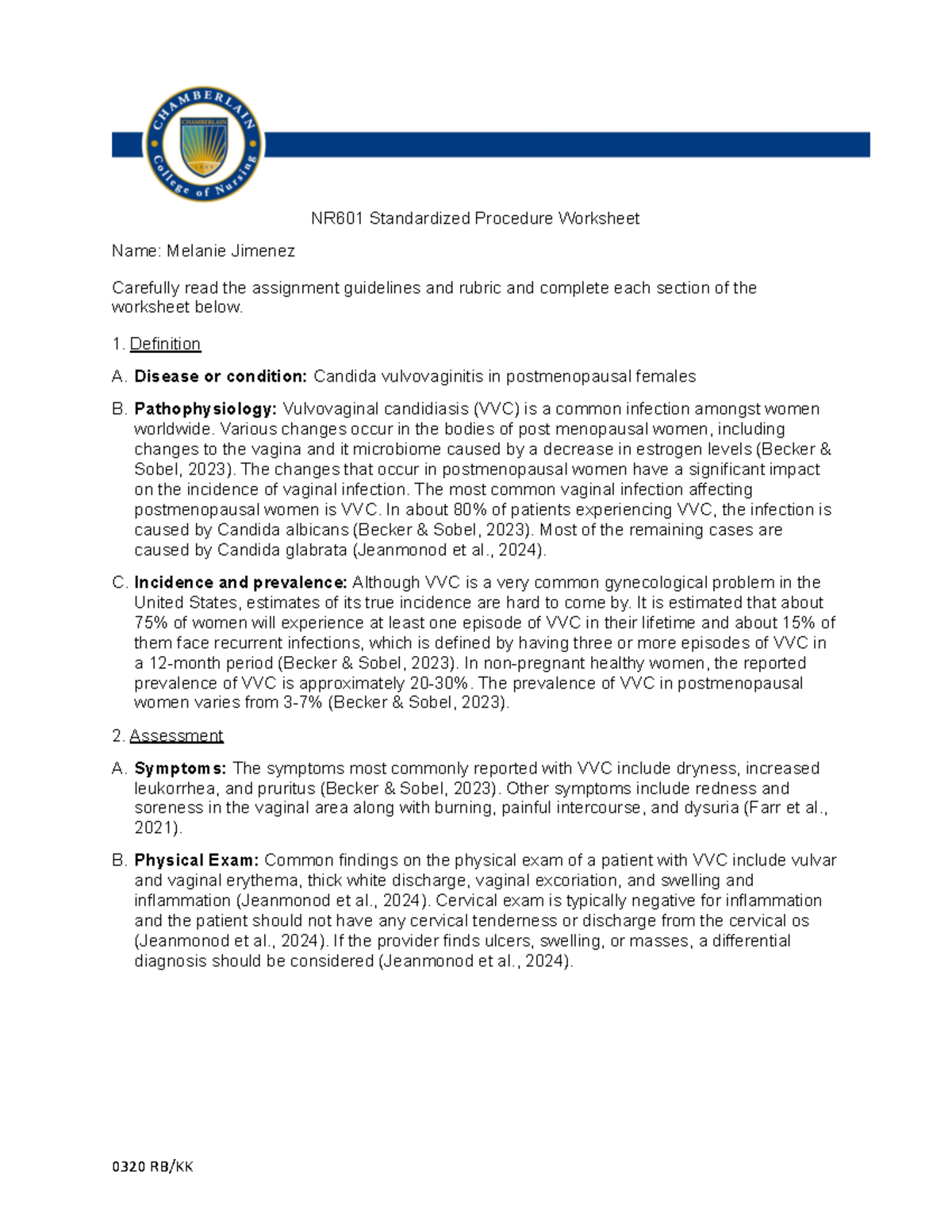 Week 5 Standarized procedural worksheet - NR601 Standardized Procedure ...