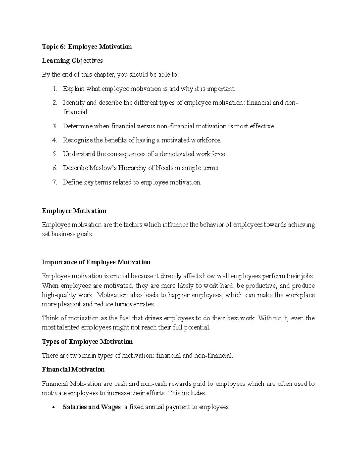 Topic 6 Employee Motivation - Topic 6 : Employee Motivation Learning ...