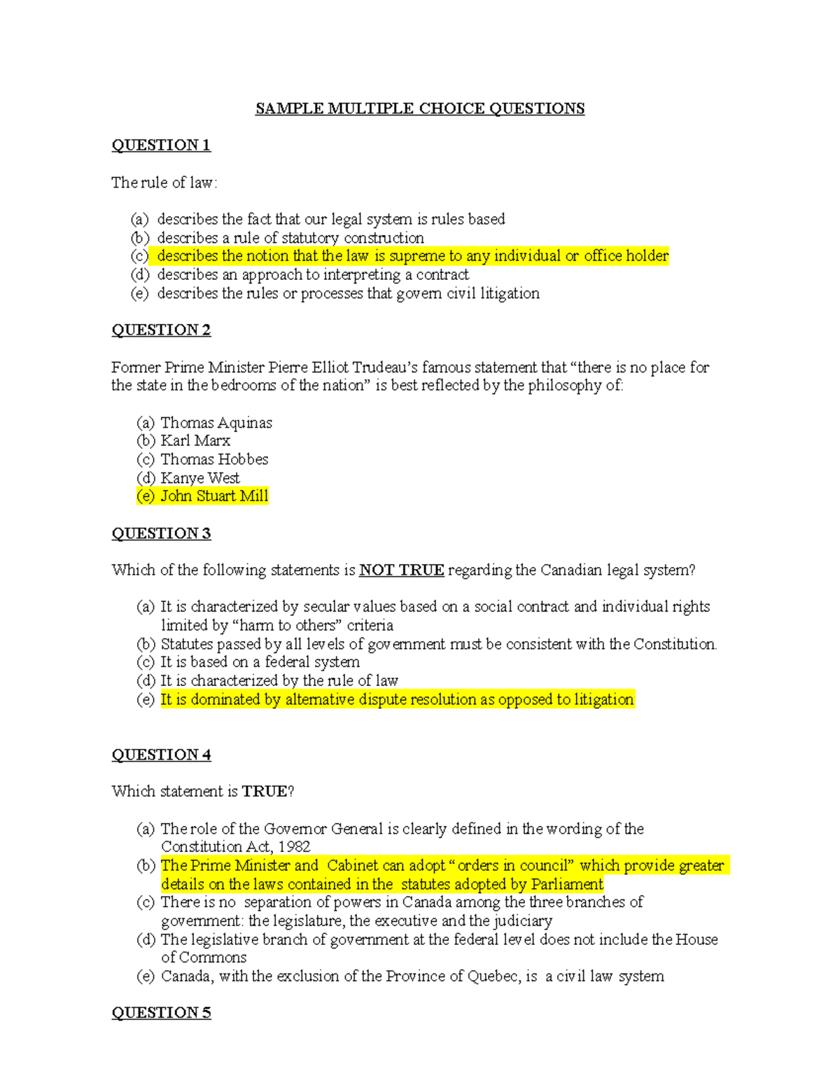 Answers TO Sample MC Questions - SAMPLE MULTIPLE CHOICE QUESTIONS ...