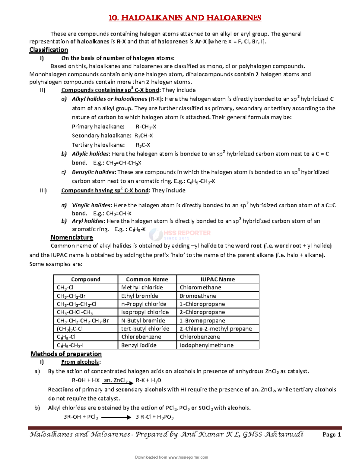 HSSRptr 10. Haloalkanes AND Haloarenes - Haloalkanes and Haloarenes ...