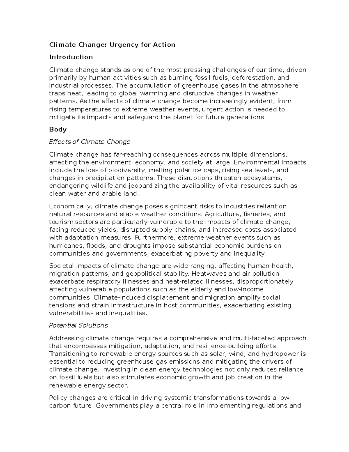 Climate Change Urgency for Action - Climate Change: Urgency for Action ...