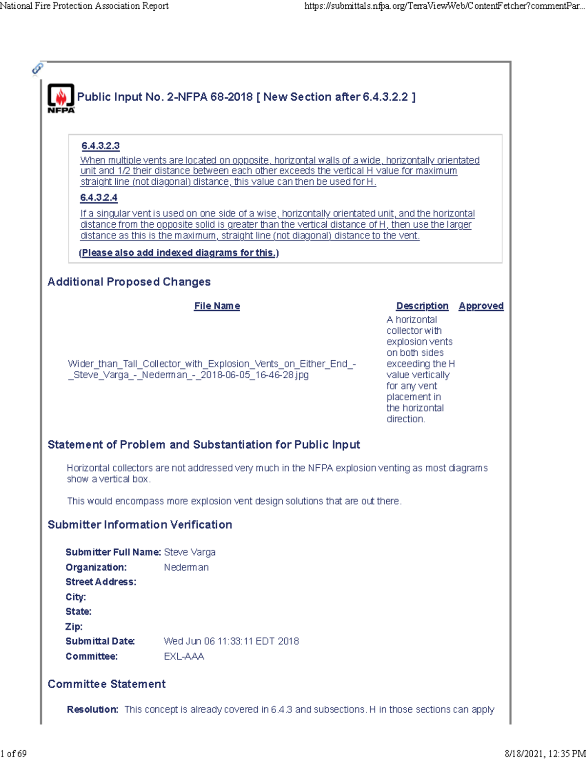 68 F2022 EXL AAA FD PIResponses - Public Input No. 2-NFPA 68-2018 [ New Section after 6.4.3.2 ...