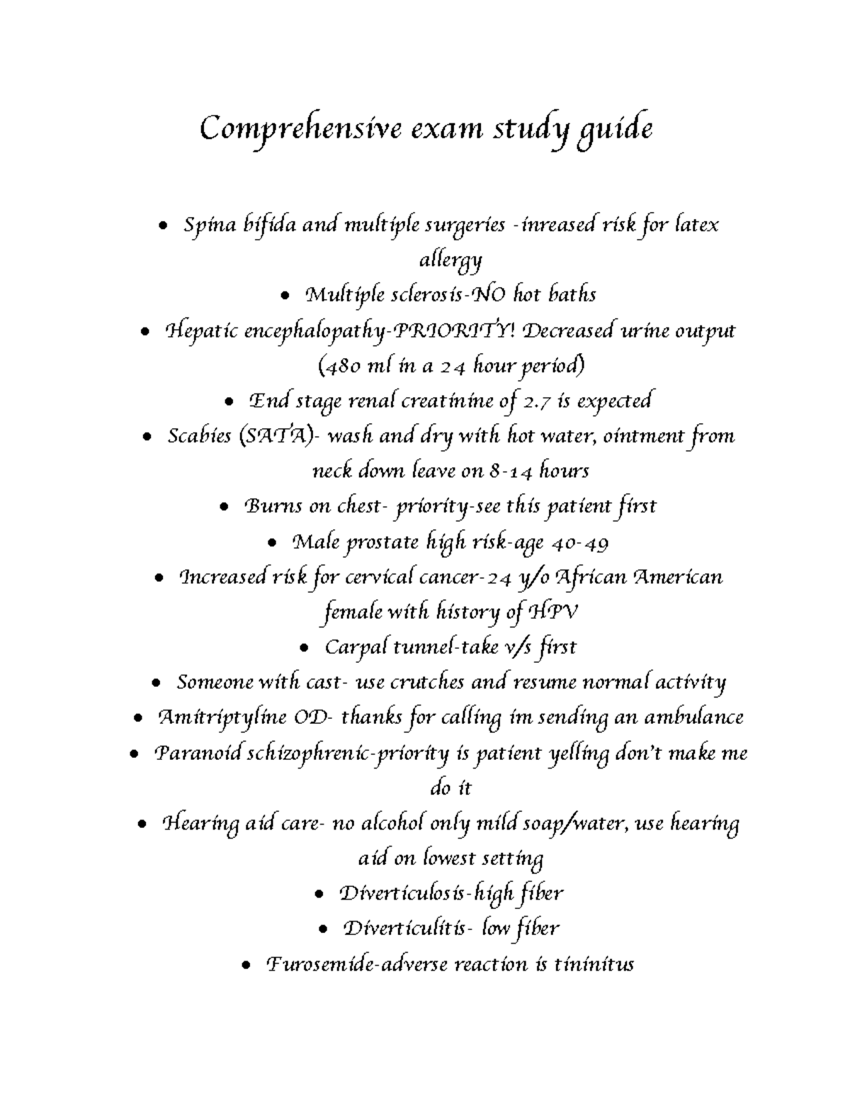 Comprehensive exam study guide - Comprehensive exam study guide Spina ...