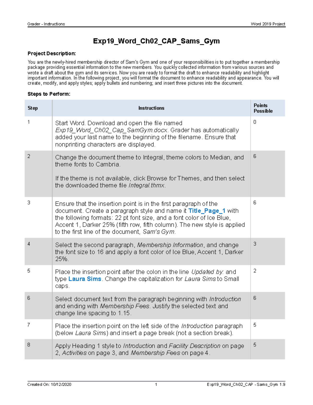Exp19 Word Ch02 CAP Sams Gym Instructions - Grader - Instructions Word 2019 Project - Studocu