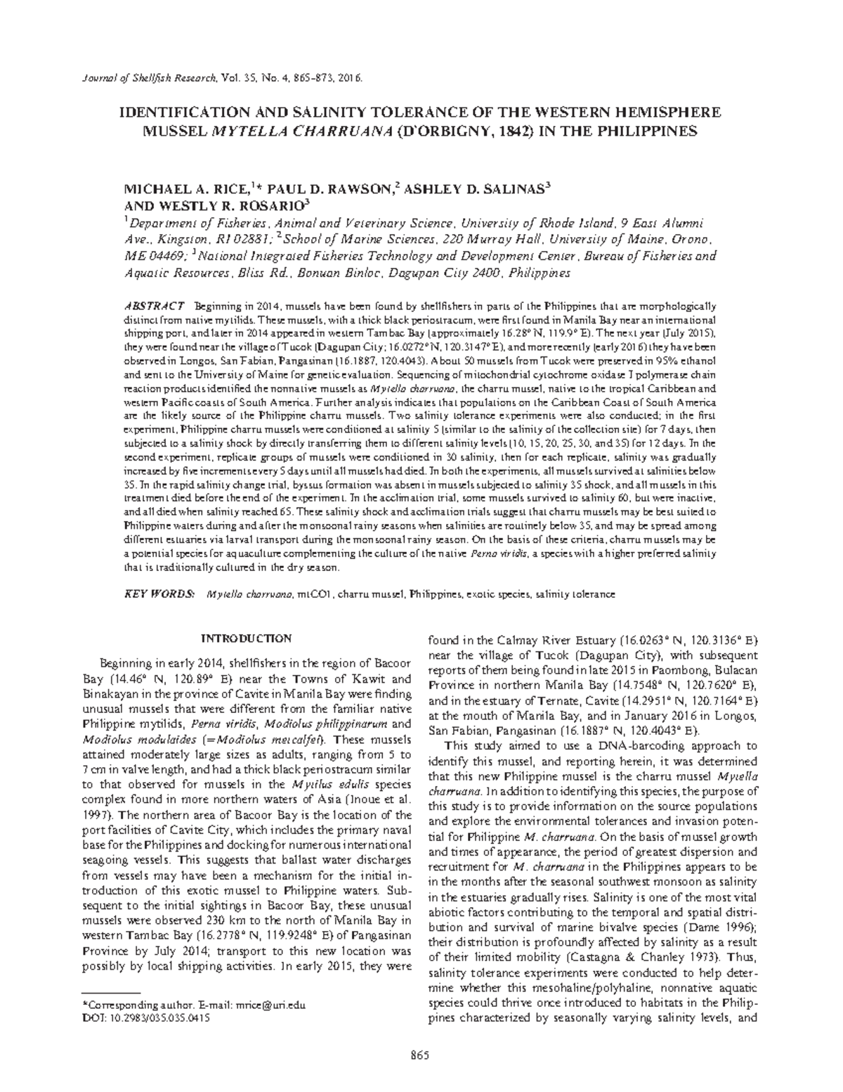 Rice etal 2016 Charru Philippines - IDENTIFICATION AND SALINITY ...
