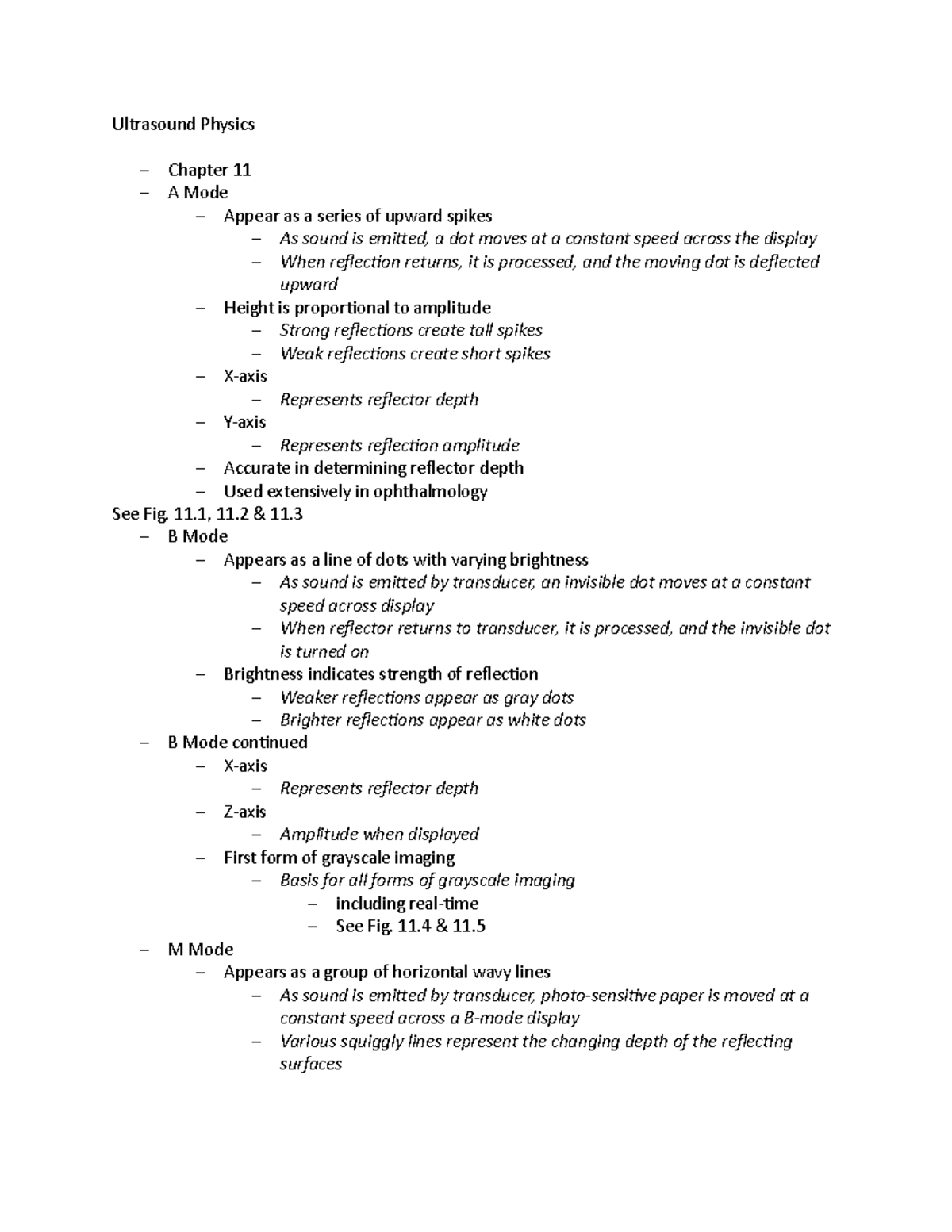 Ult phys Ch 11 notes - ............ - Ultrasound Physics Chapter 11 A ...
