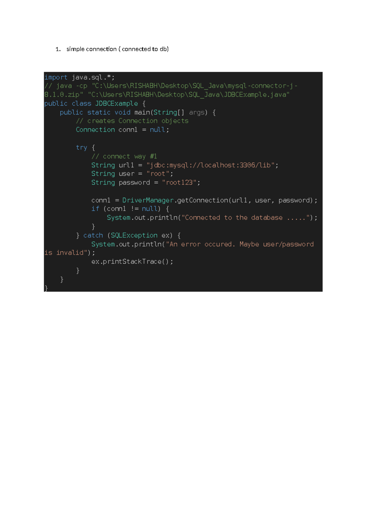 Jdbc Jdbc Lab File Rajesh Simple Connection Connected To Db Import Java Java Cp 4303