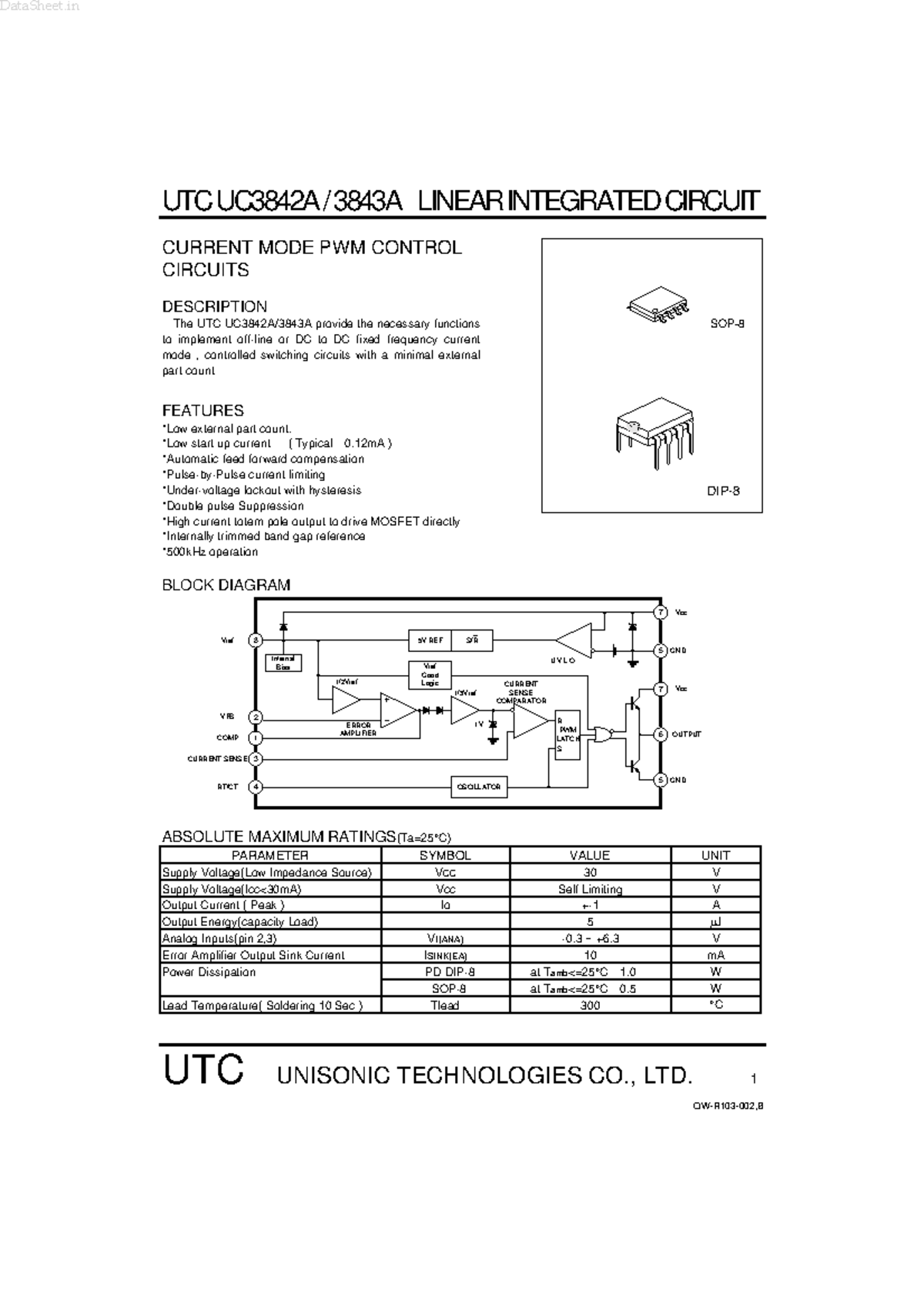Datasheet un8704 microcontrolador - UTC UC3842A / 3843A LINEAR ...