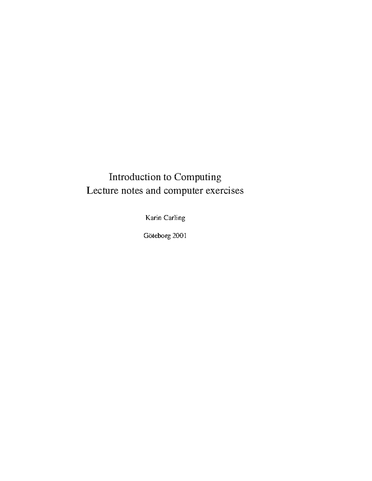 14 Introduction To Computing Lecture Notes And Computer Exercises 7322
