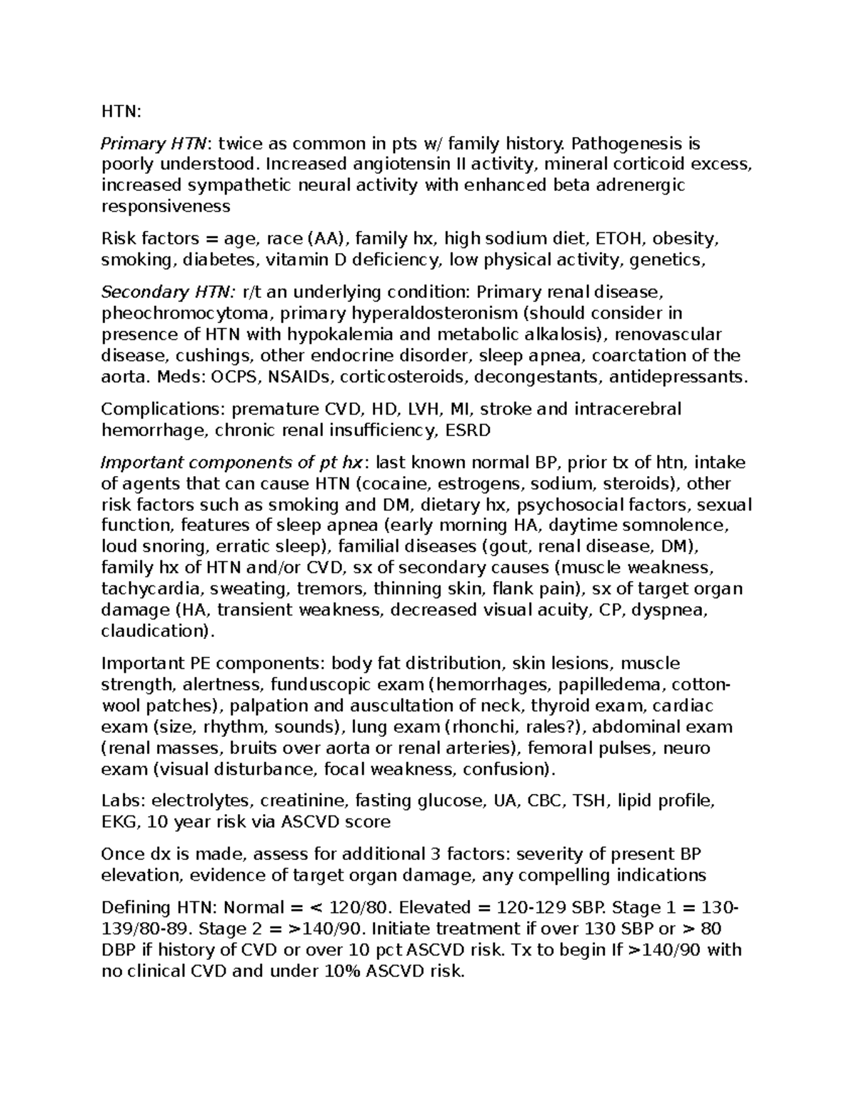 Pharm Exam 2 - case studies - HTN: Primary HTN: twice as common in pts ...