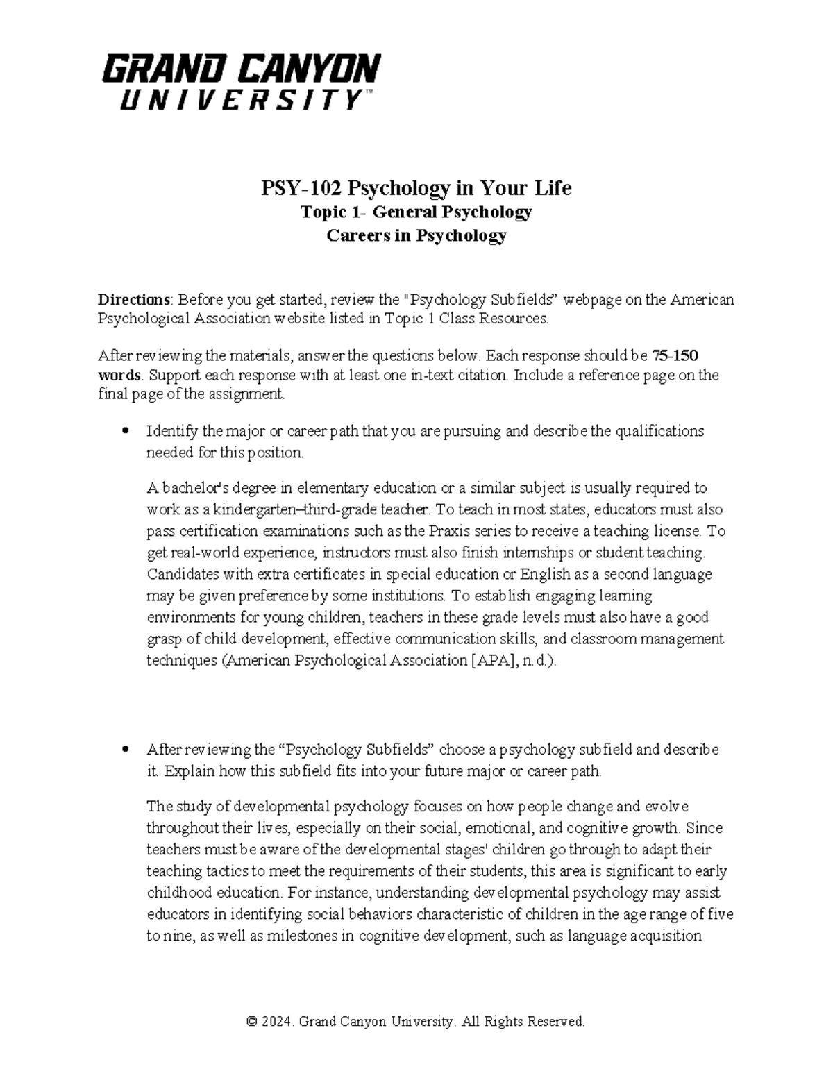 Careers In Psychology- WEEK 1 - PSY-102 Psychology in Your Life Topic 1 ...