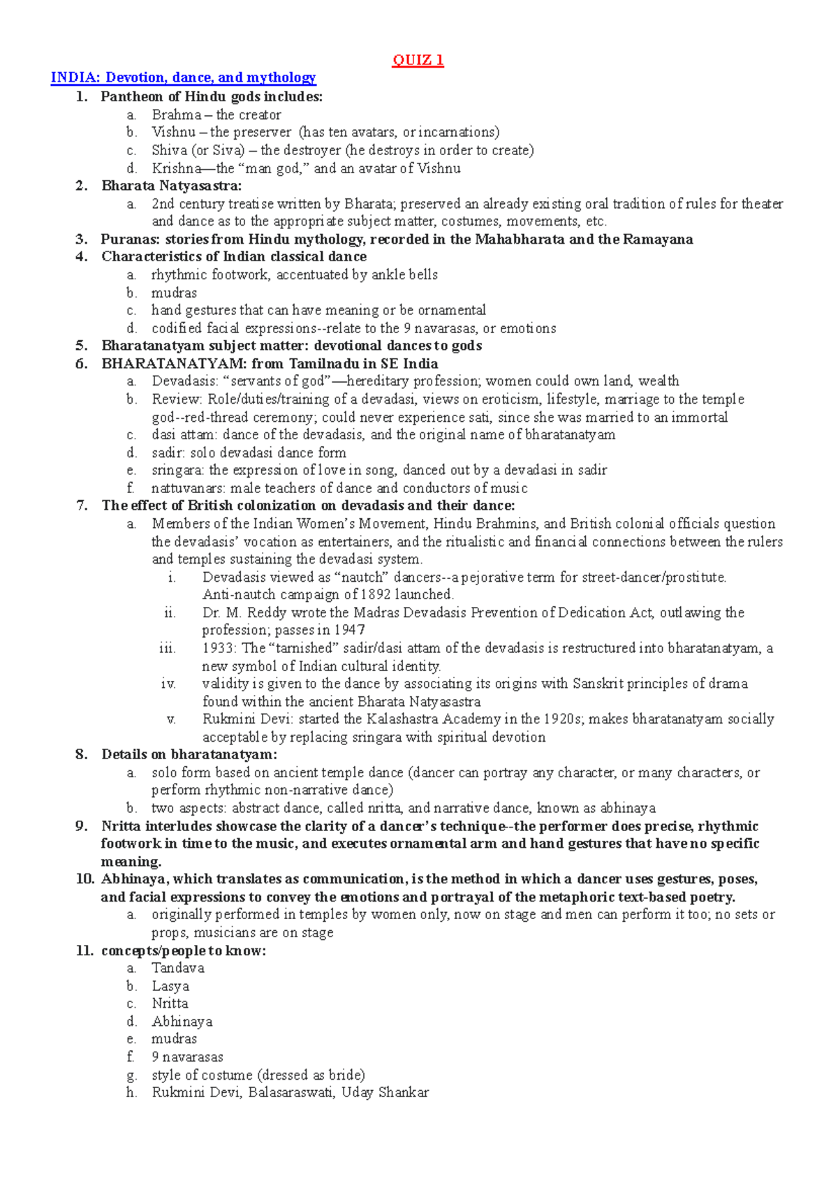 WDC Quiz 1 - Quiz 1 - QUIZ 1 INDIA: Devotion, dance, and mythology 1 ...