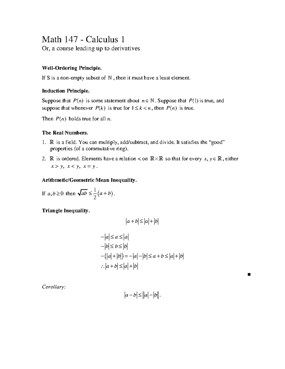 Math147 notes - ... - Math 147 - Calculus 1 ####### Or, a course ...