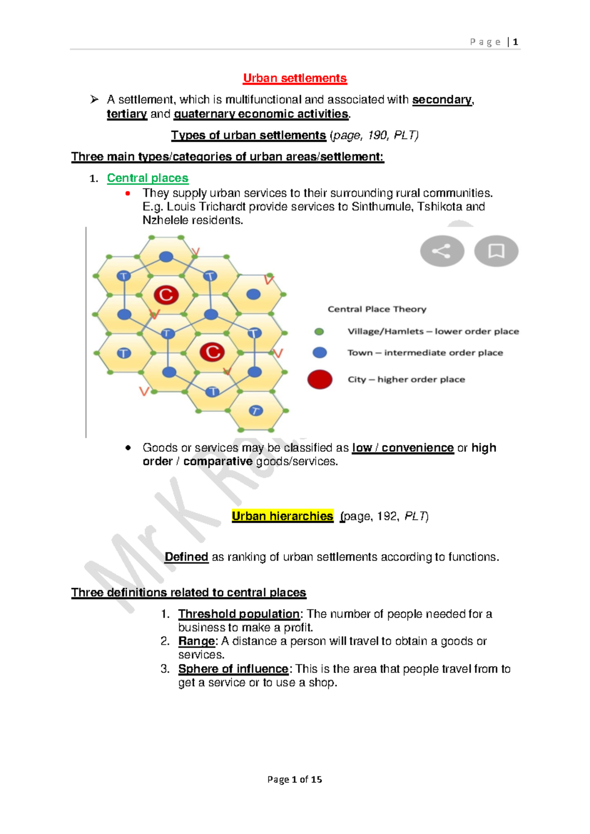 663216967 Urban settlements notes - Urban settlements A settlement ...