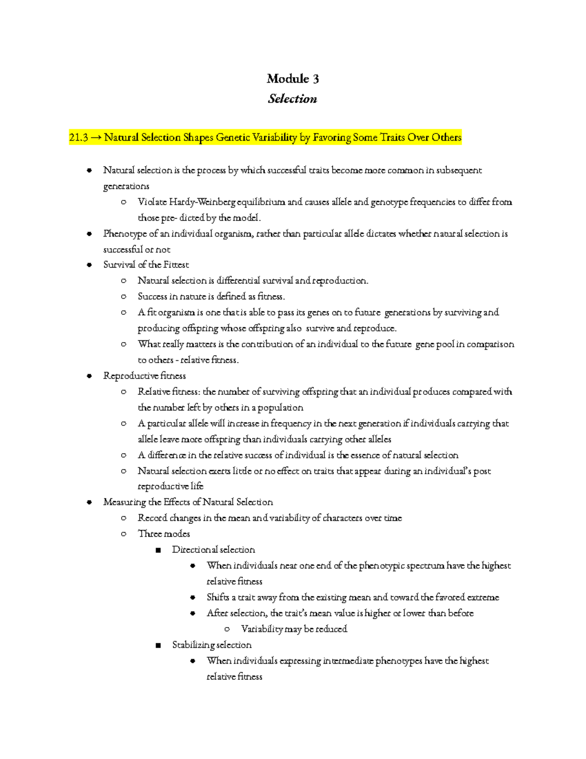 Module 3 Notes - Module 3 Selection 21 → Natural Selection Shapes ...