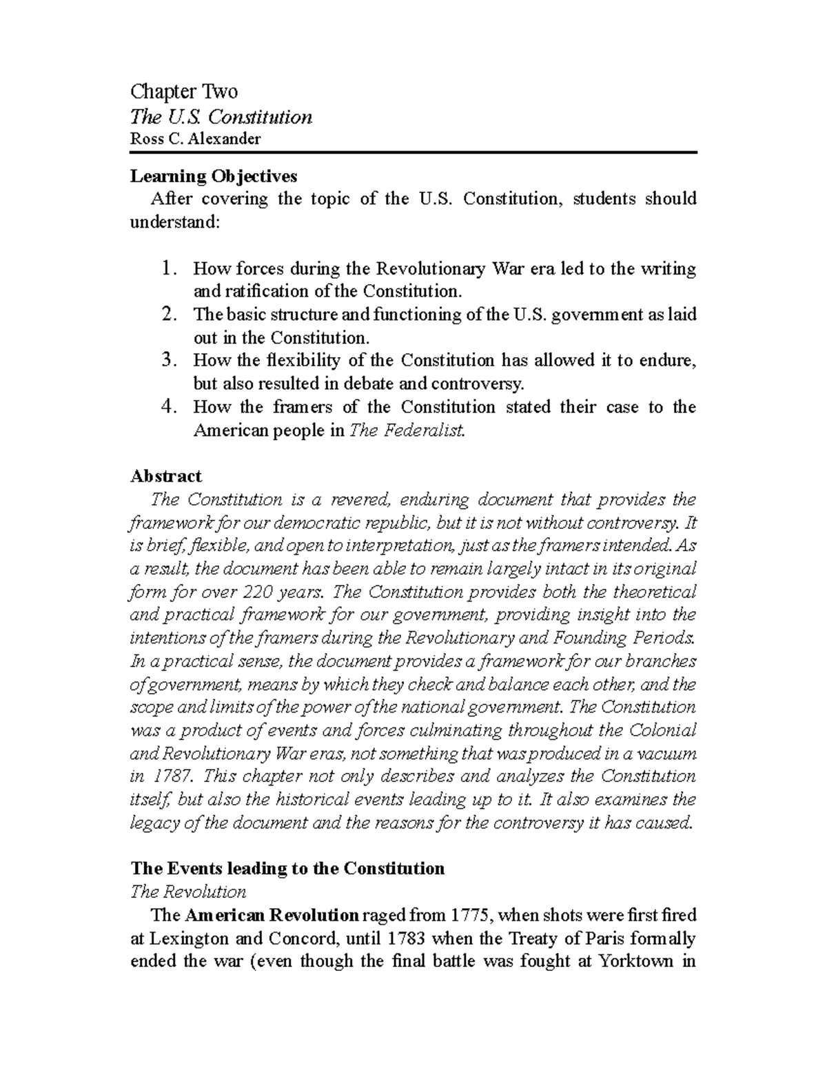 Textbook Chapter 2 - Chapter Two The U. Constitution Ross C. Alexander ...