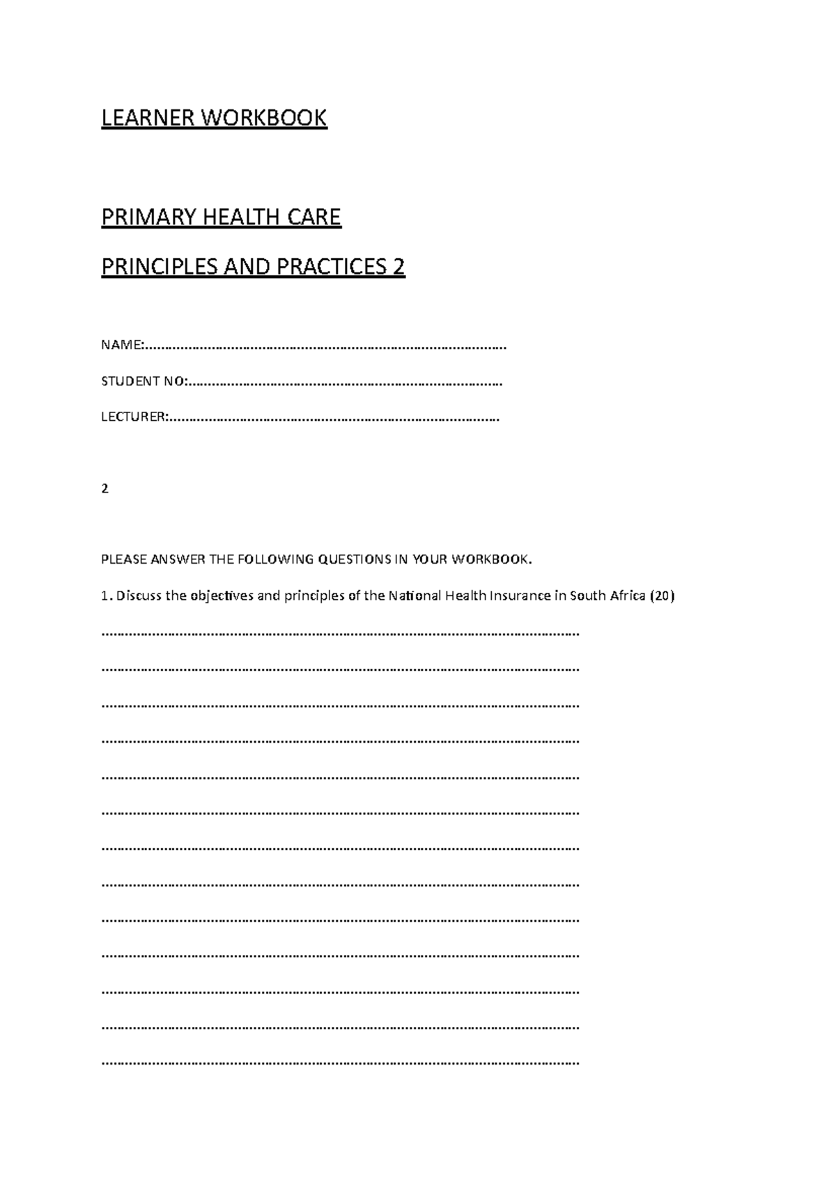 Guide 12 primary health care principles and practices - LEARNER ...