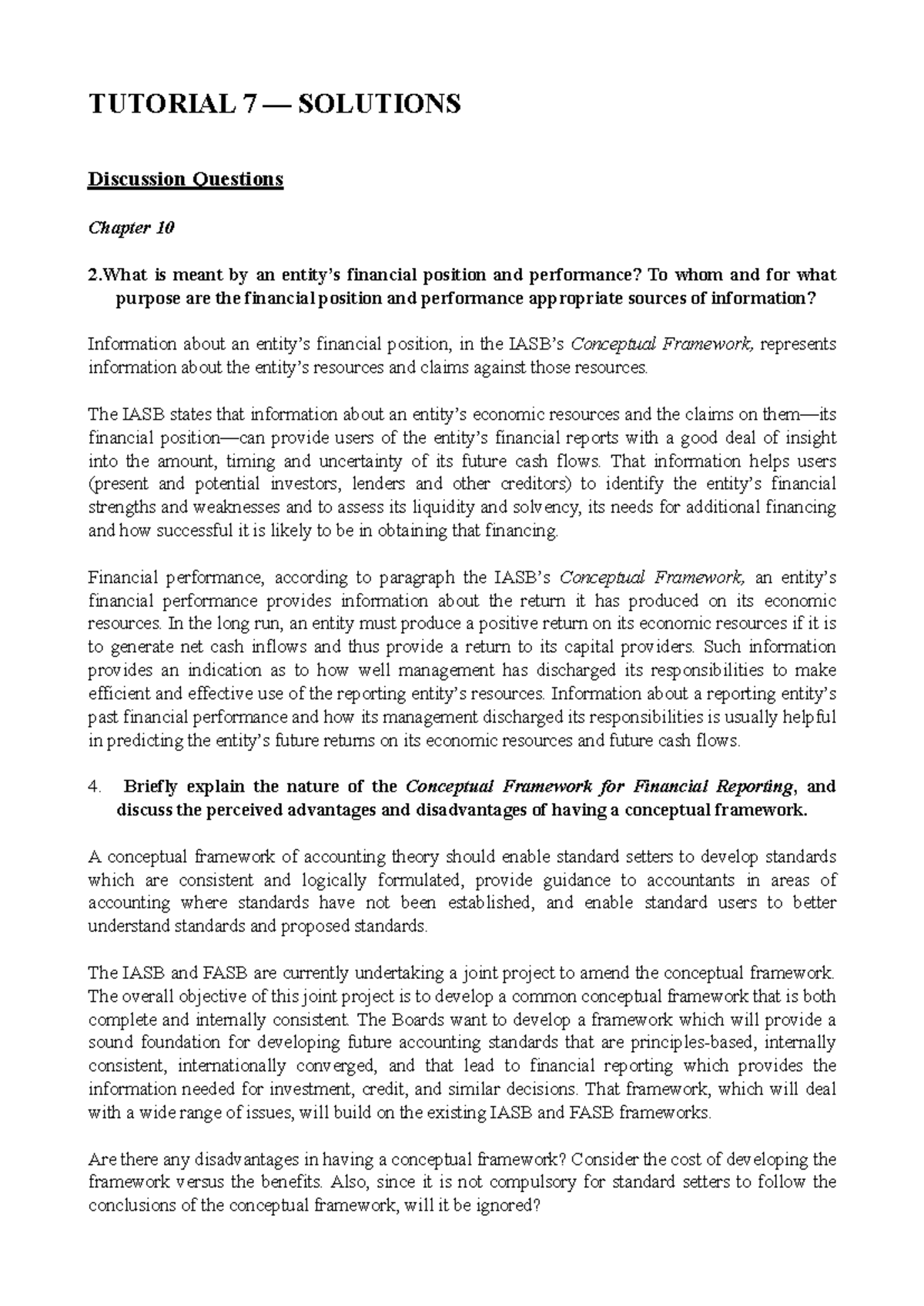 ACCT tute 7 week 8 solutions - TUTORIAL 7 — SOLUTIONS Discussion Questions Chapter 10 2 is meant ...