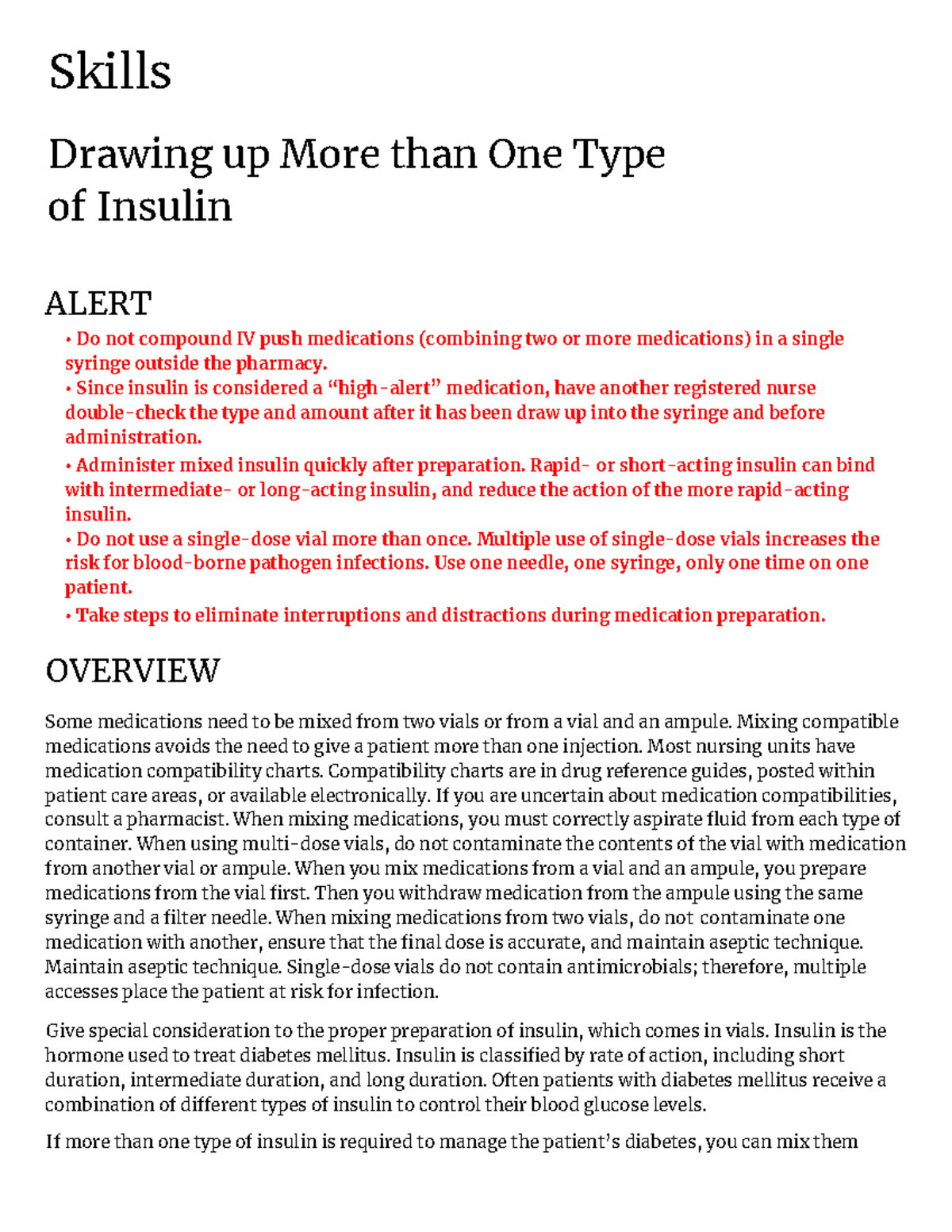 Drawing up More than One Type of Insulin - Skills Drawing up More than ...
