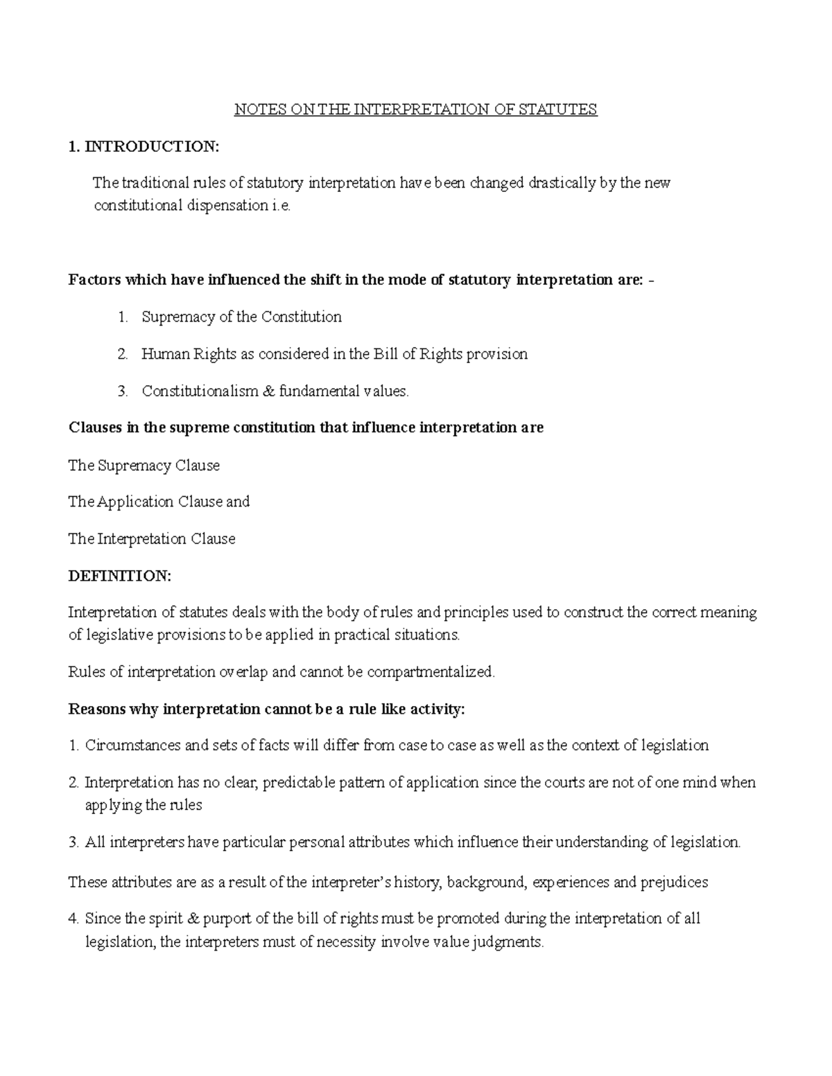 Theoretical basis of interpretation of statutes - NOTES ON THE ...