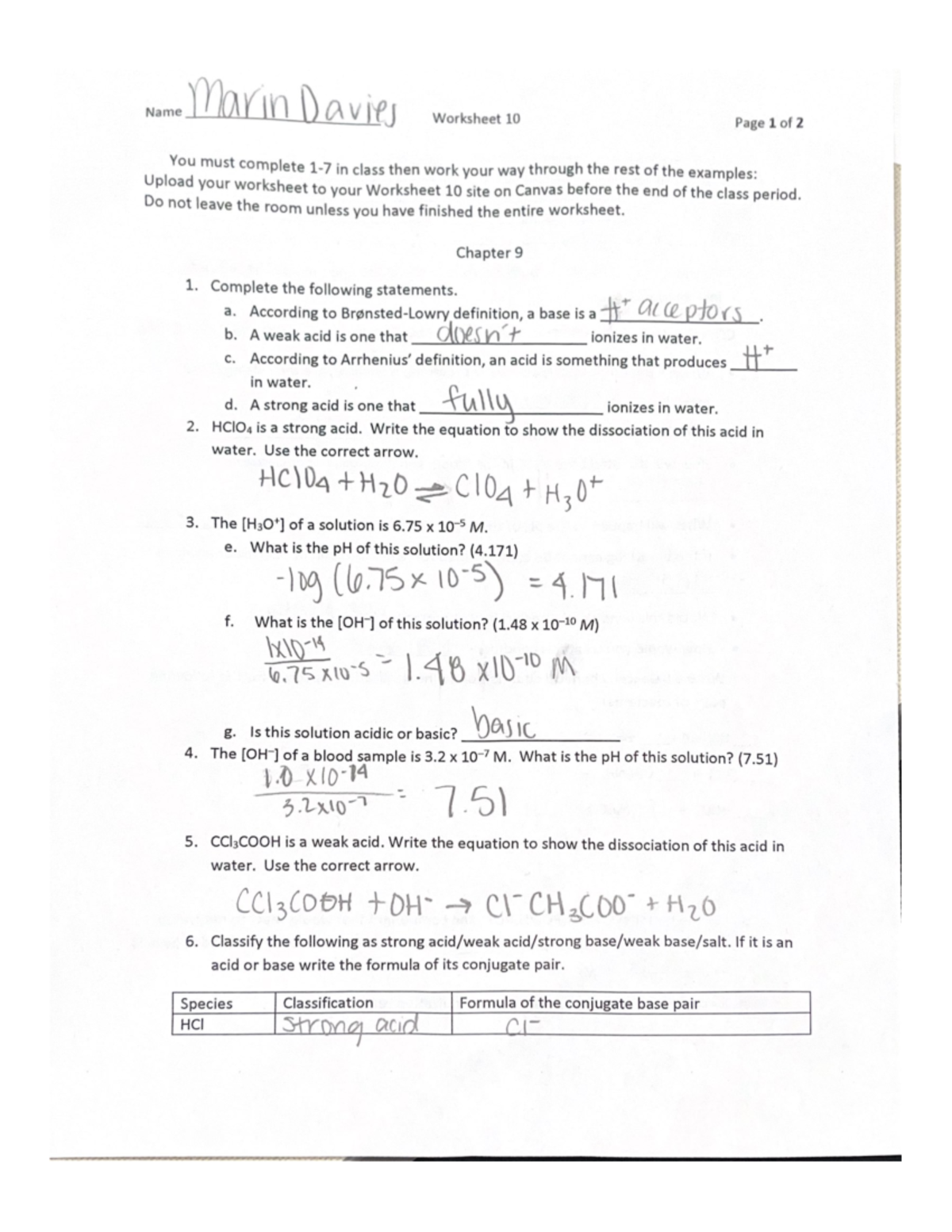 Worksheet 10 - CHEM 101 - Studocu